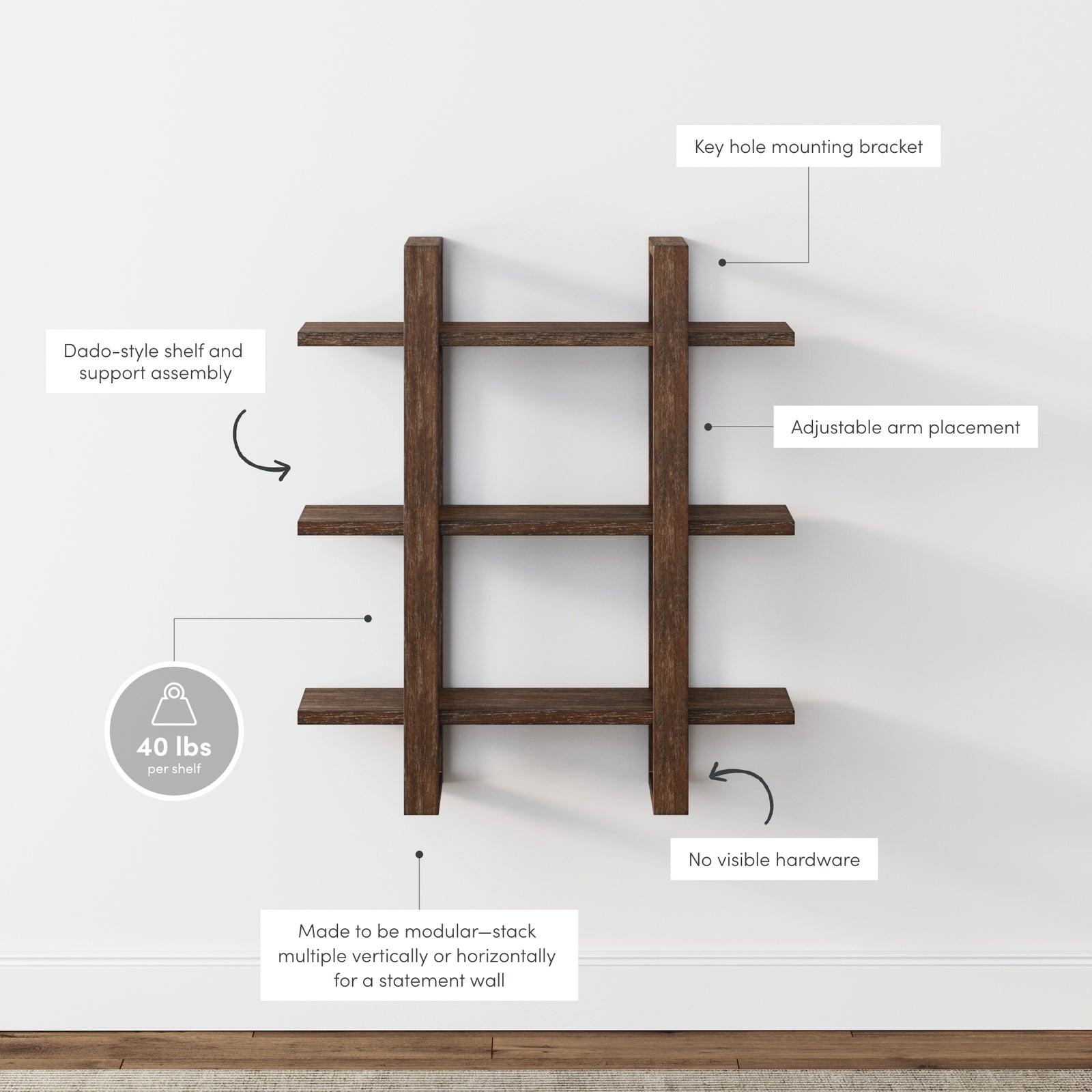 Benji Wood Floating Index Wall Shelf or Display | Brown| Nathan James