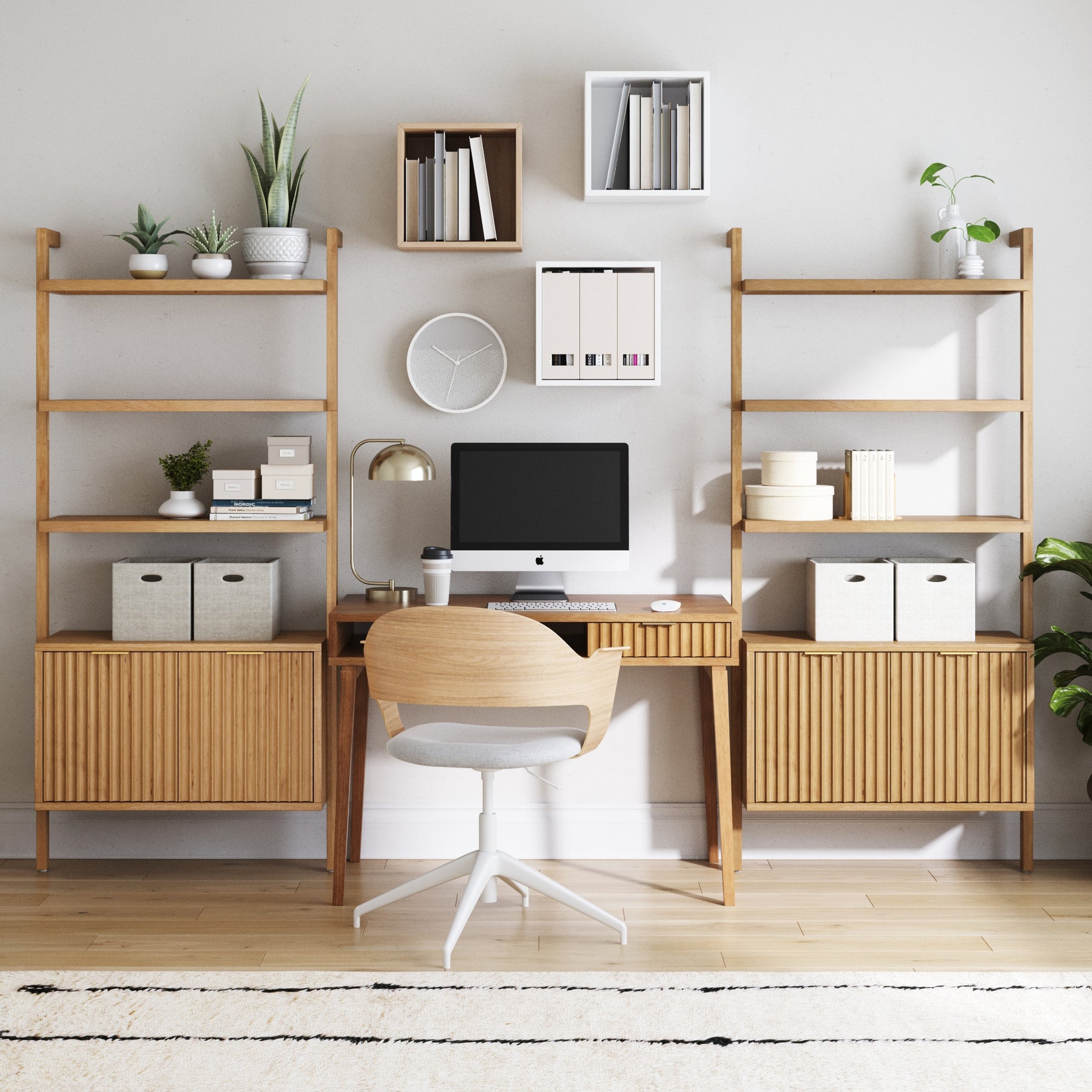 Jasper Bohemian Fluted Desk Wall Unit with Bookshelves | Nathan James