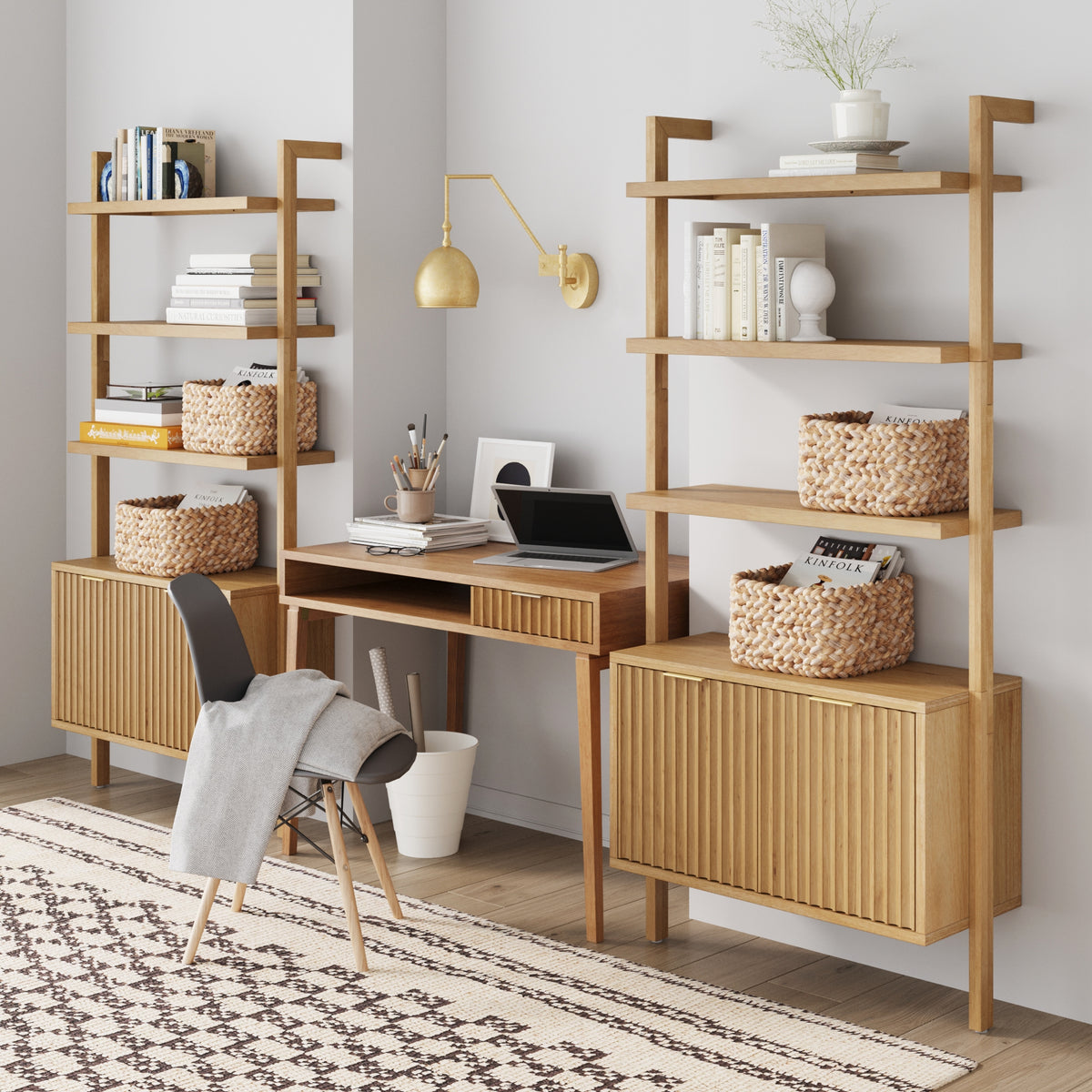 Jasper Bohemian Fluted Desk Wall Unit with Bookshelves | Nathan James