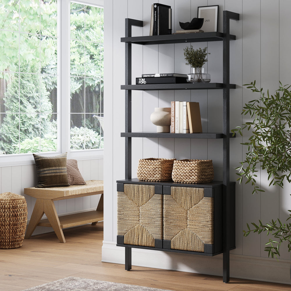 Beacon Boho Wood Bookshelf with Cabinet Black | Nathan James