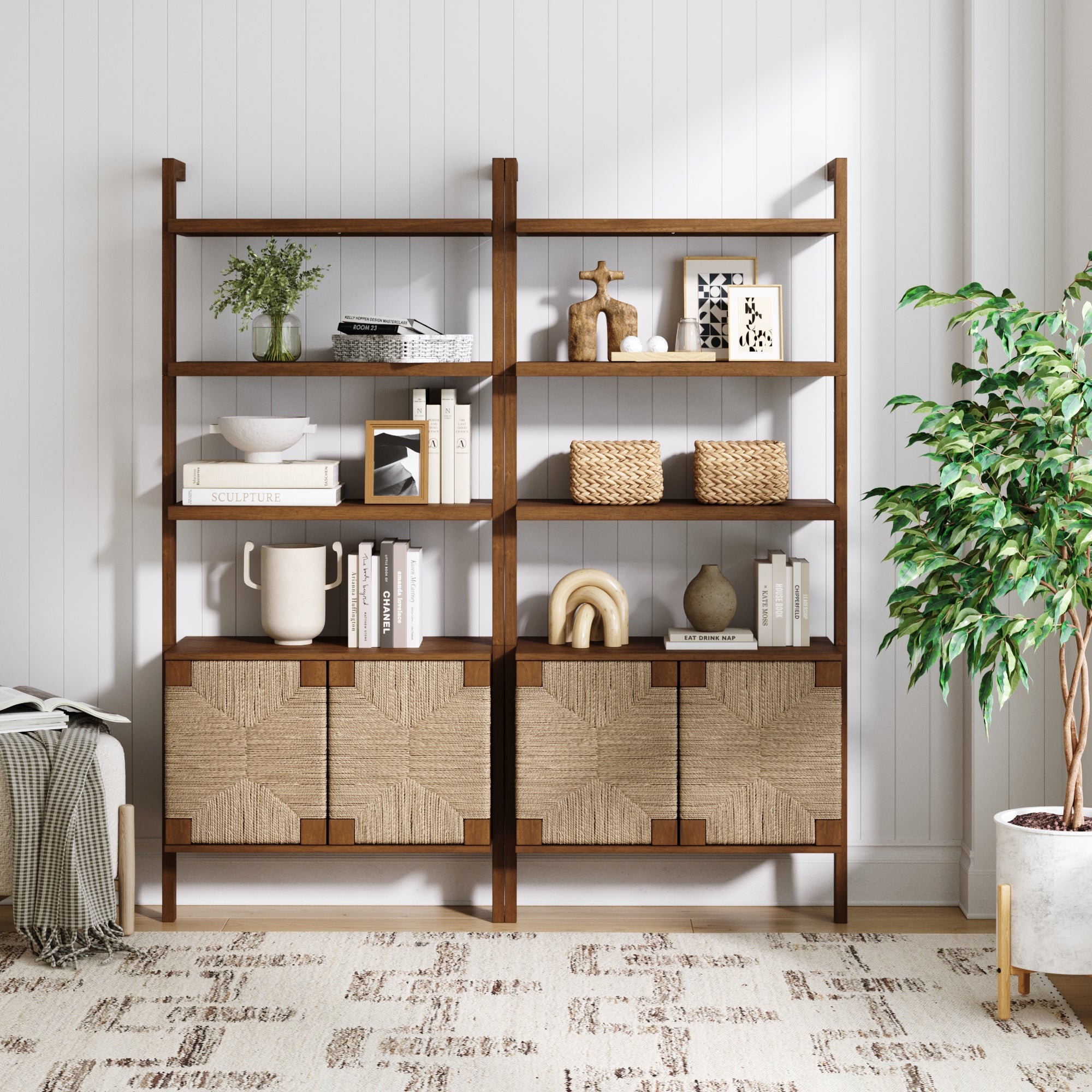 Beacon Wall Bookshelves with Doors Dark Brown Set of 2 | Nathan James