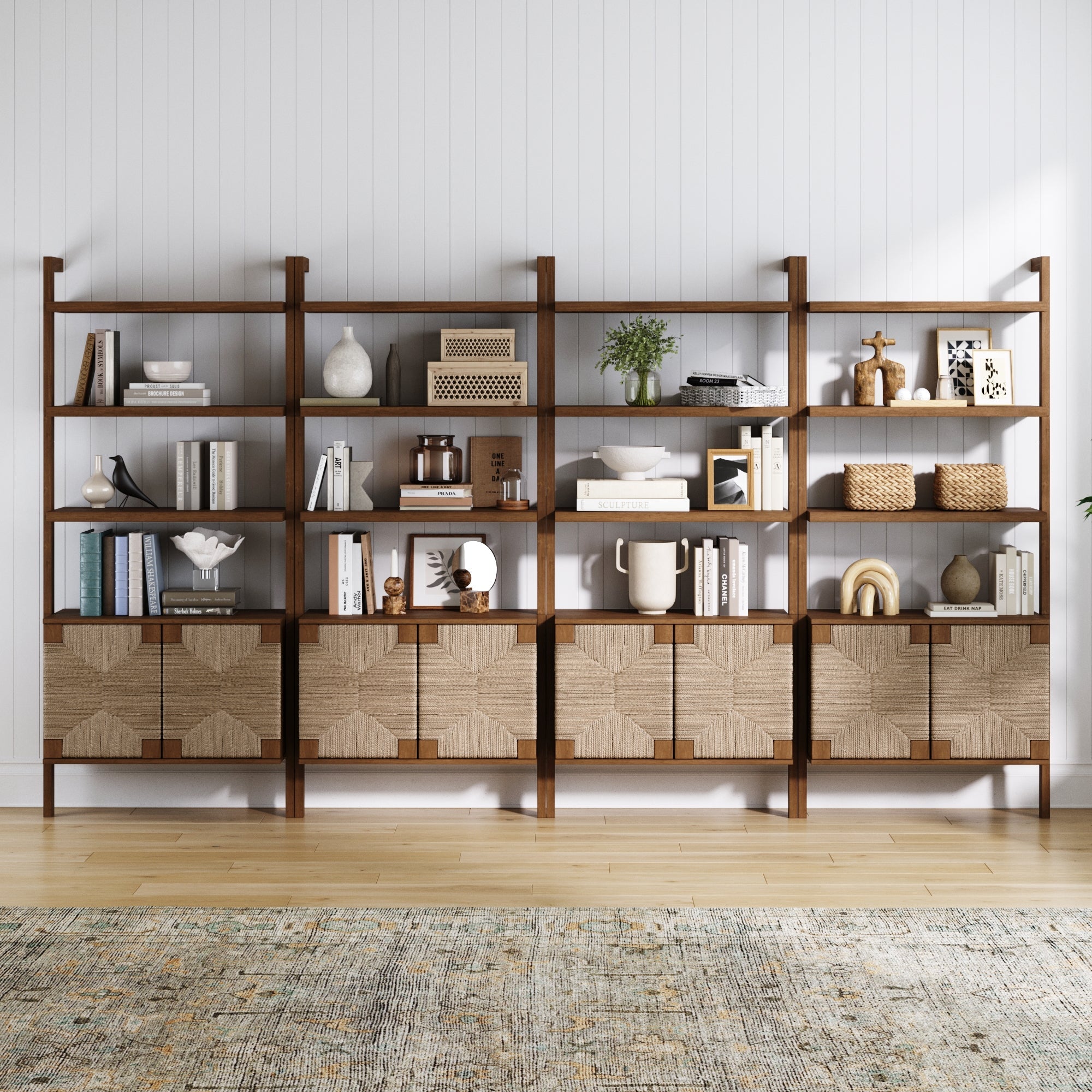 Beacon Wall Bookshelves with Doors Dark Brown Set of 4 | Nathan James