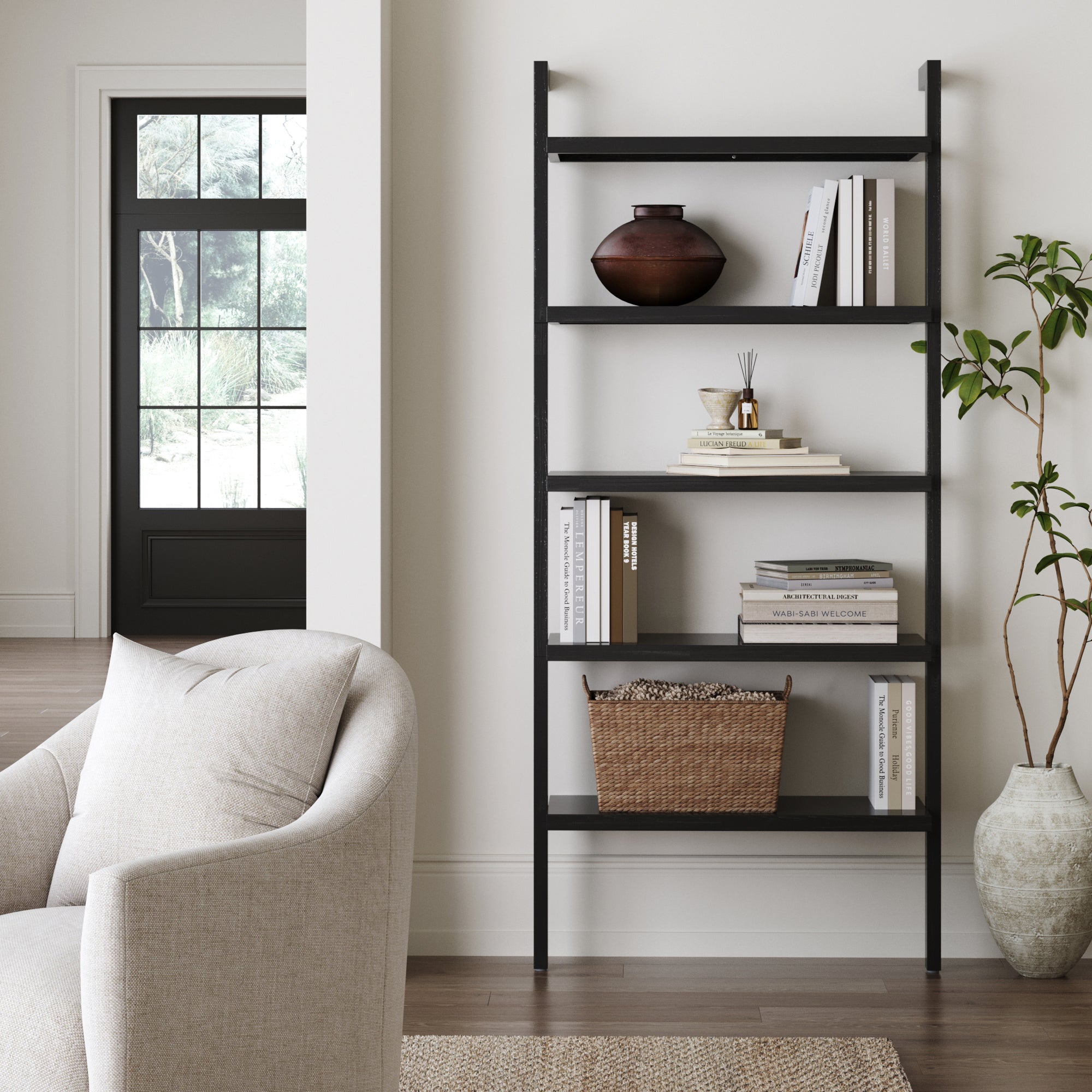 Beacon Bookshelf Wood Black Oak 5-Tier | Nathan James