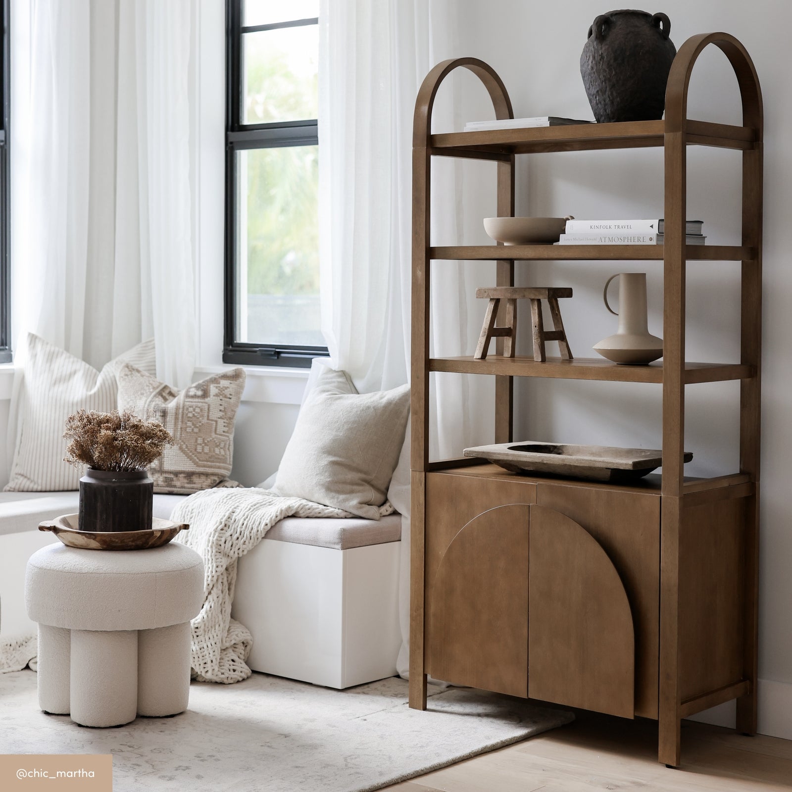 Iris Mid Century Boho Arched Door Bookshelf Brown | Nathan James