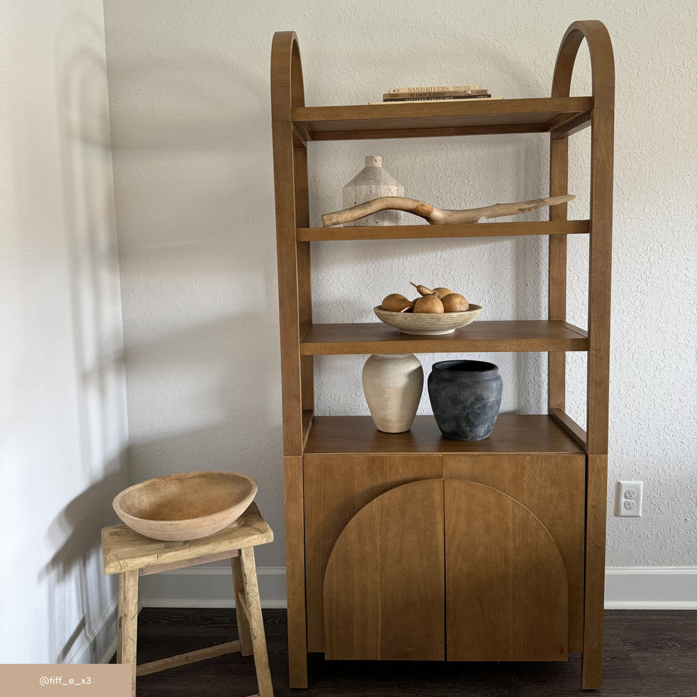 Iris Mid Century Boho Arched Door Bookshelf Brown | Nathan James