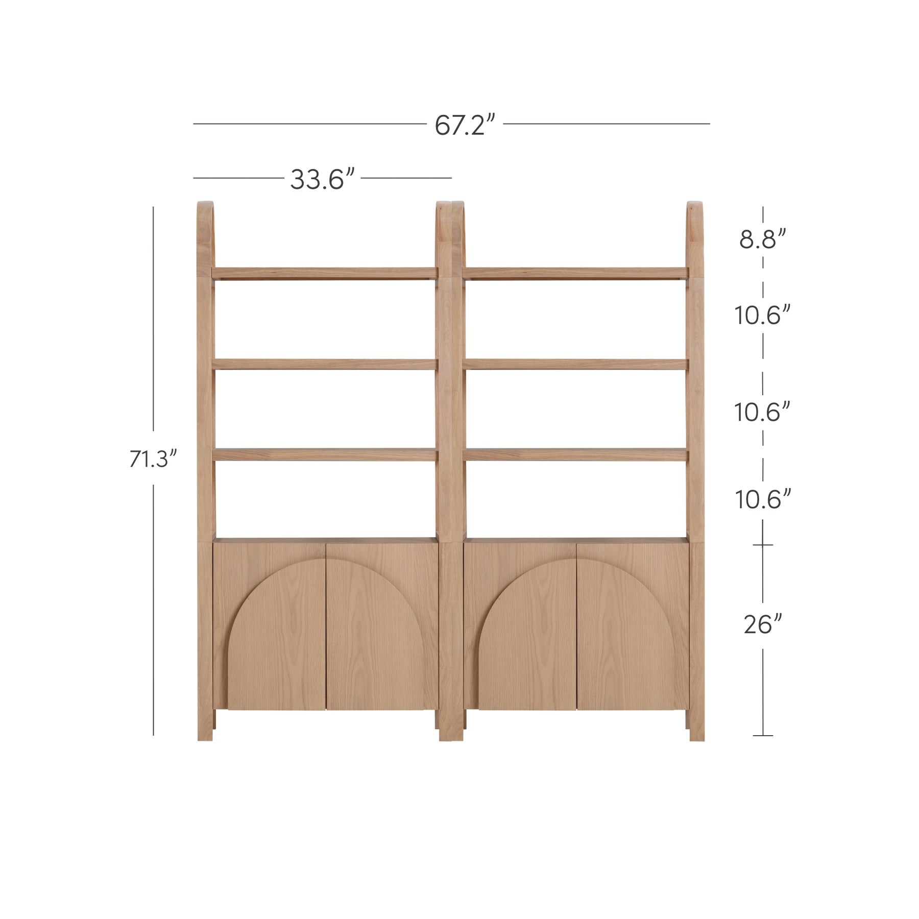 Iris Mid Century Arched Door Bookshelf Raw Oak | Nathan James