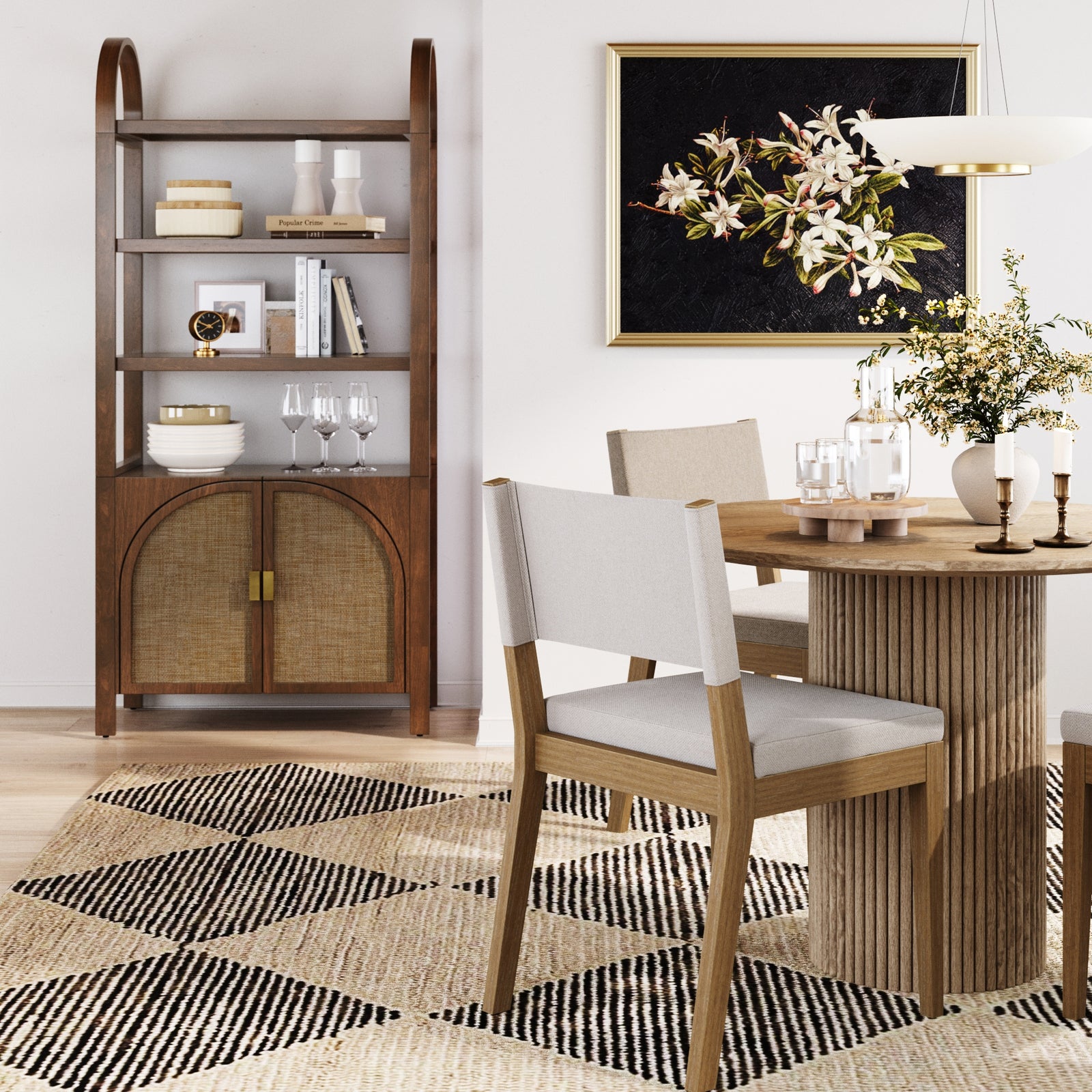 Paxton Arched Door Rattan Bookshelf Dark Acacia | Nathan James