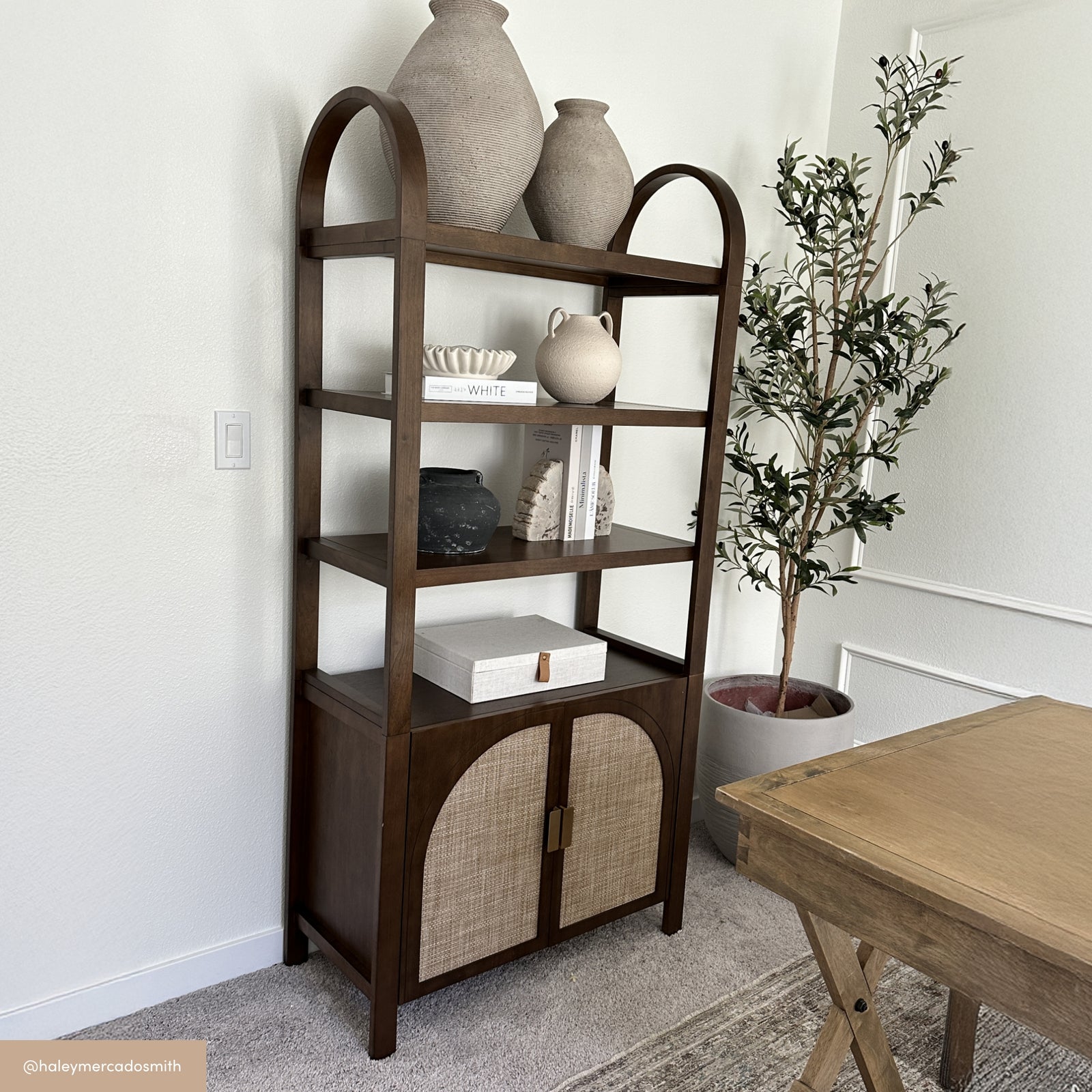 Paxton Arched Door Rattan Bookshelf Dark Acacia | Nathan James