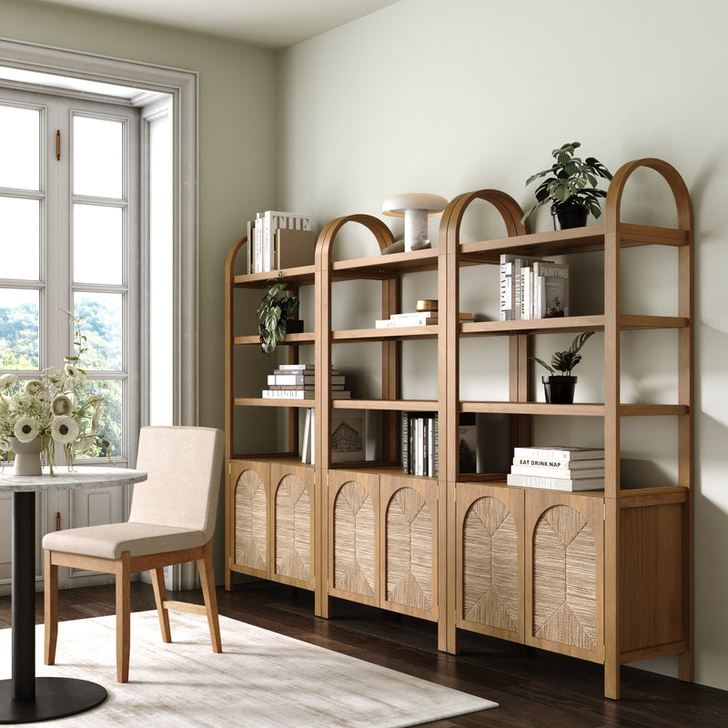 Leah Boho Seagrass Arched Bookshelf Light Brown | Nathan James