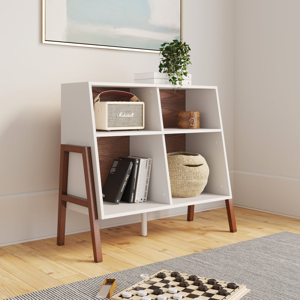 Telos Mid-Century White Storage Cubby 4 Cube Organizer | Nathan James