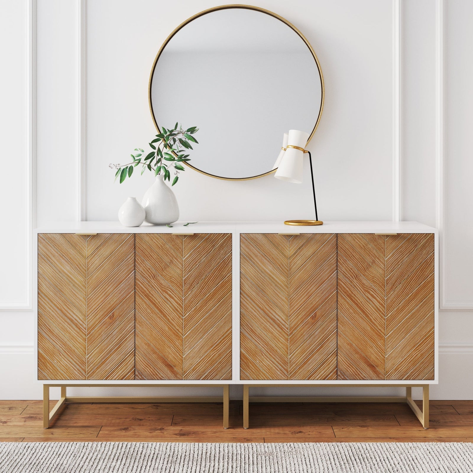 Enloe Matte White Wood Modern Set of 2 Storage Cabinets | Nathan James