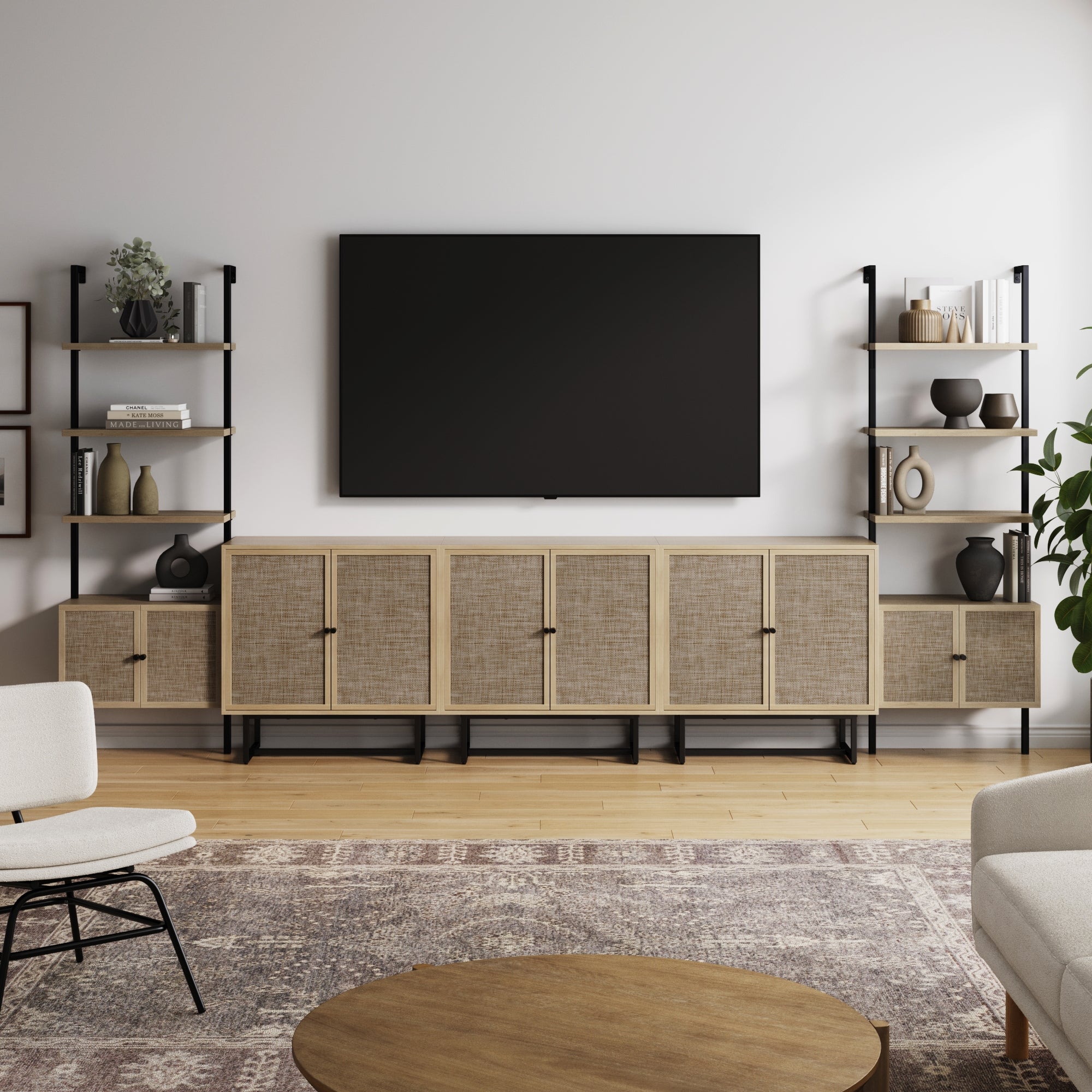 Kova Boho Rattan Entertainment Center (3 Cabinets) | Nathan James