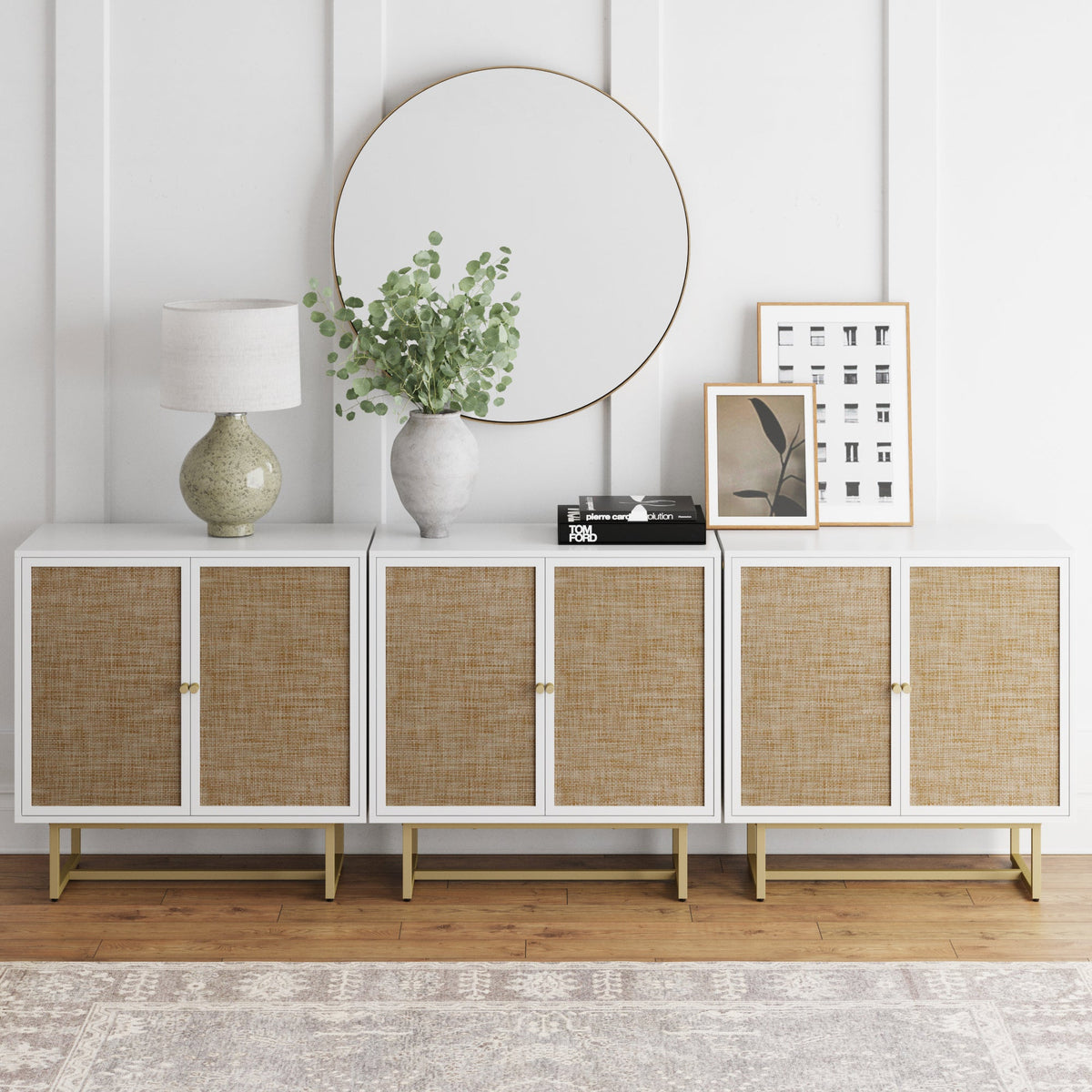 Boho Kova Rattan Wood Matte White Sideboard Set of 3 | Nathan James