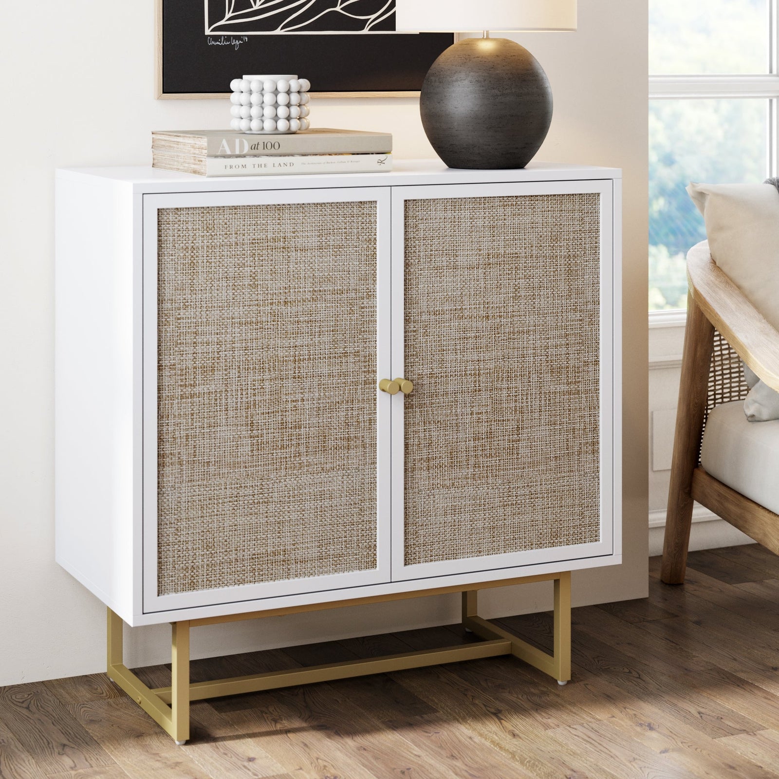 Boho Kova Rattan Wood Matte White Sideboard Cabinet | Nathan James