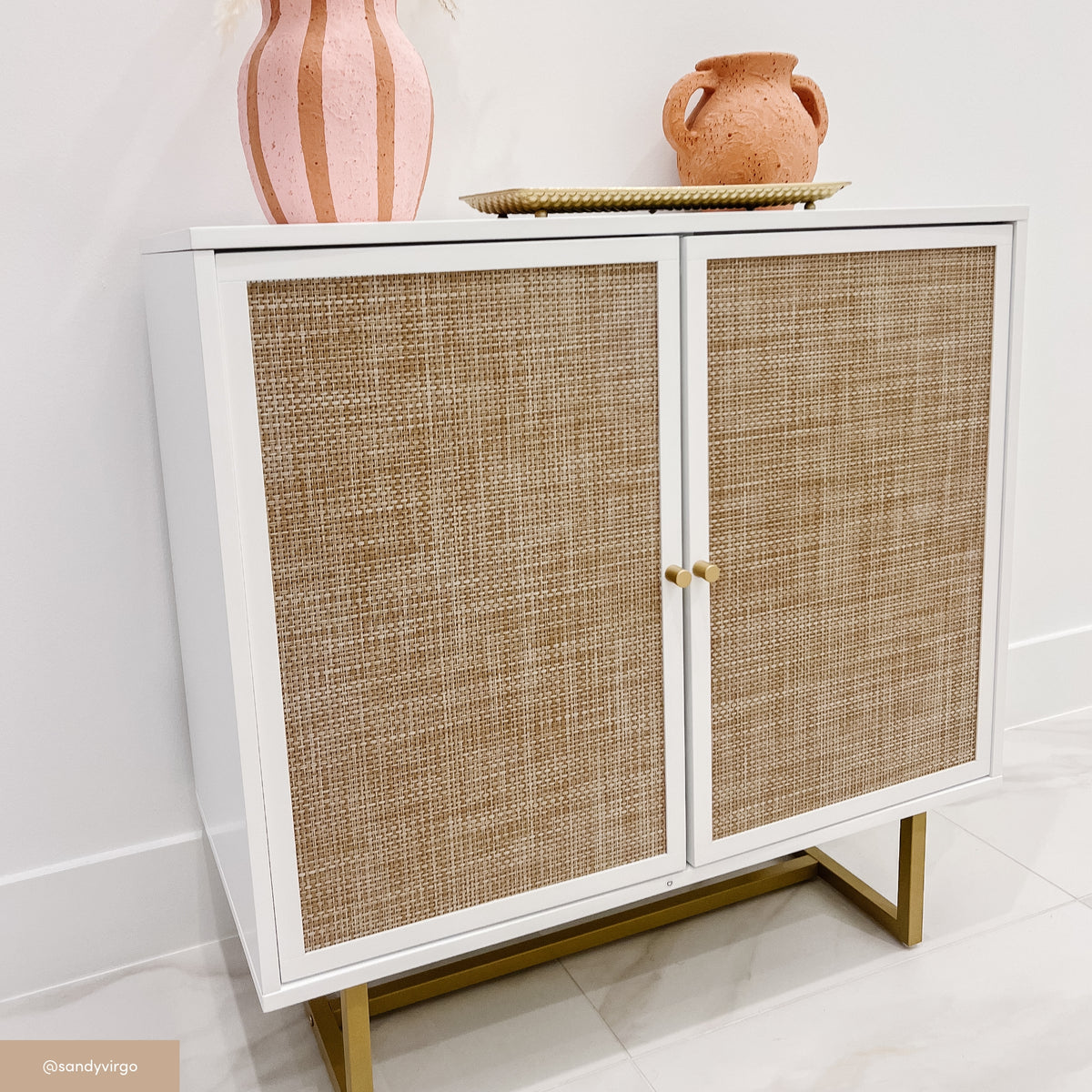 Boho Kova Rattan Wood Matte White Sideboard Cabinet | Nathan James