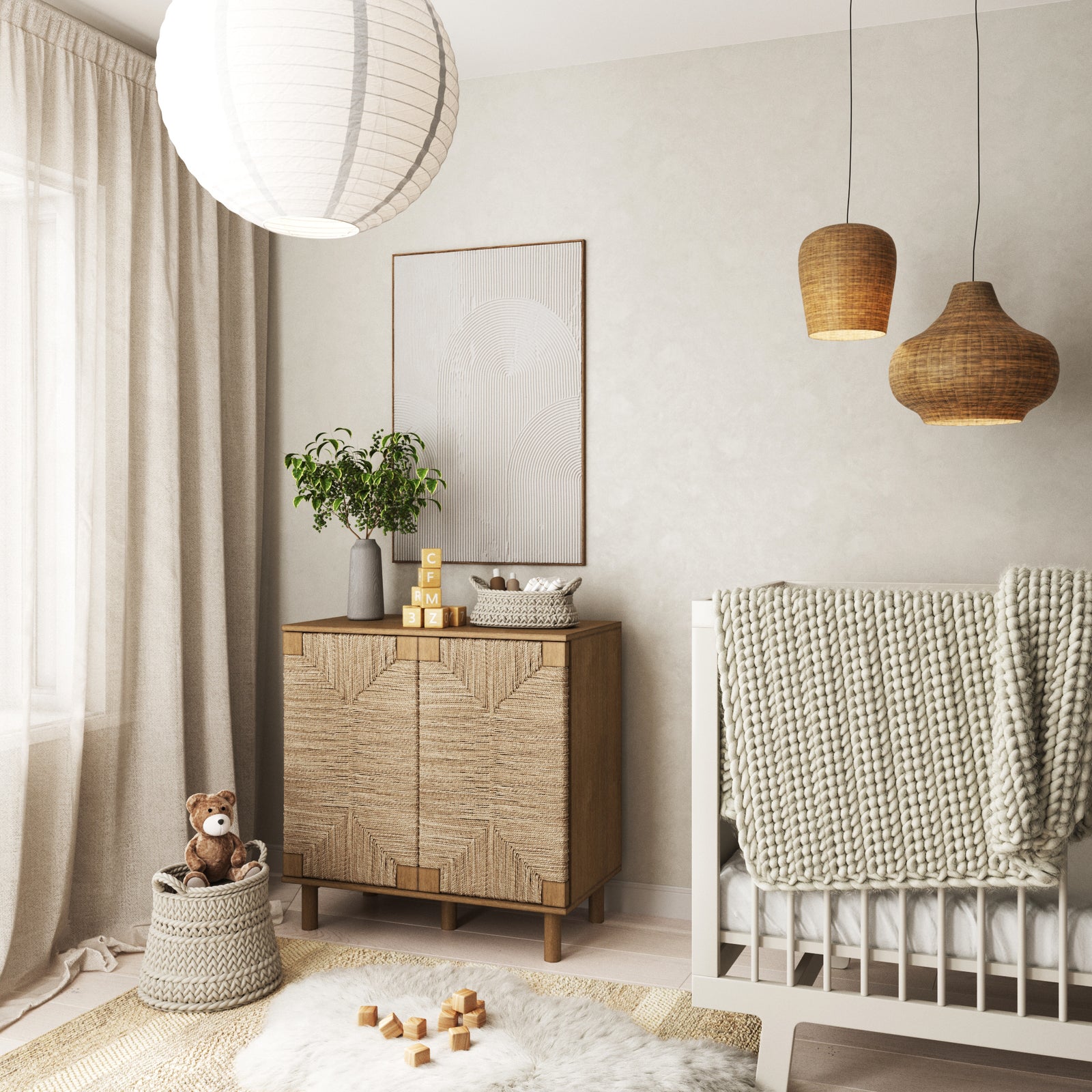 Beacon Wood Cabinet Sideboard with Seagrass Doors | Nathan James