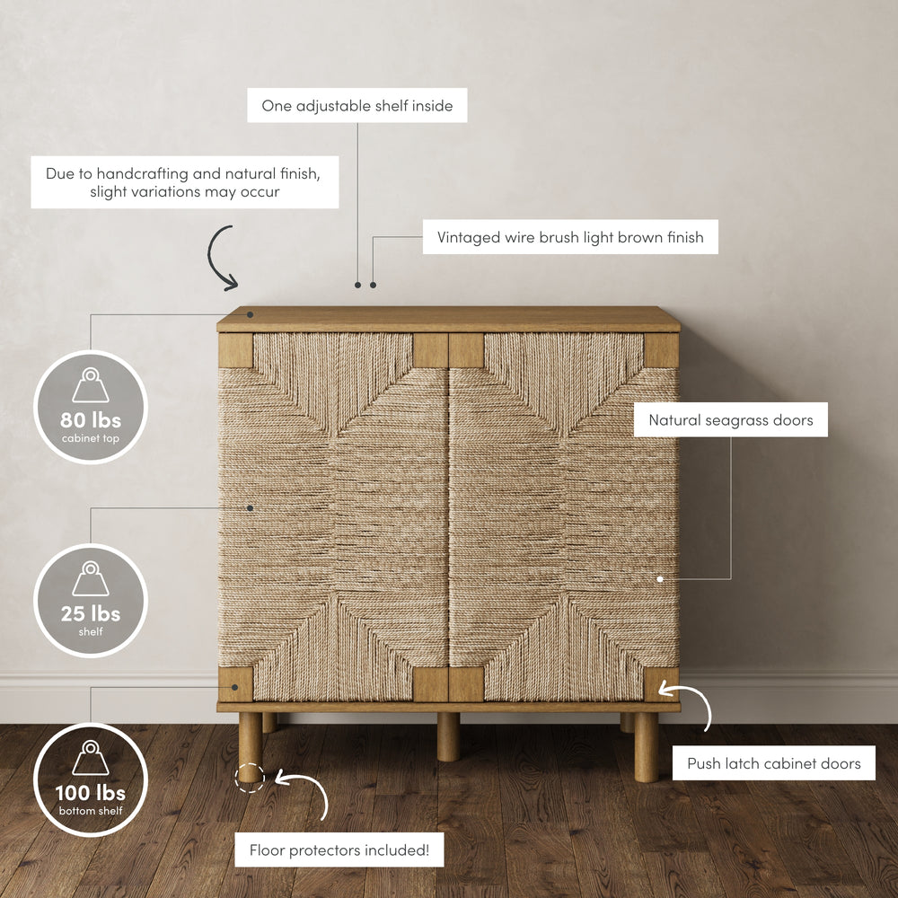 Beacon Wood Cabinet Brown Sideboard & Seagrass Doors | Nathan James