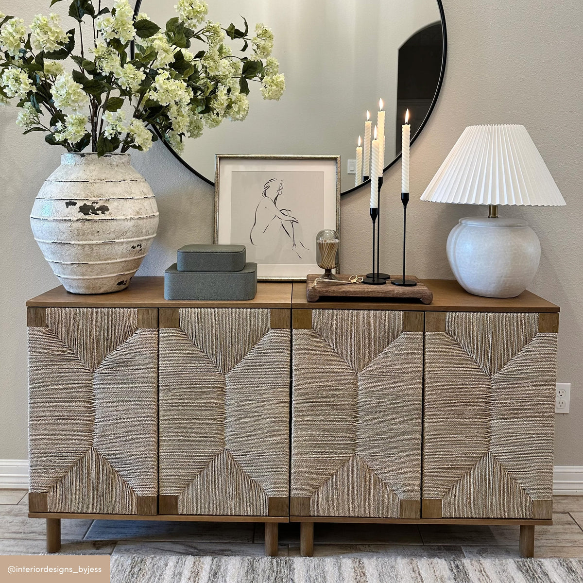 Beacon Wood Set of 2 Brown Sideboards & Seagrass Doors | Nathan James