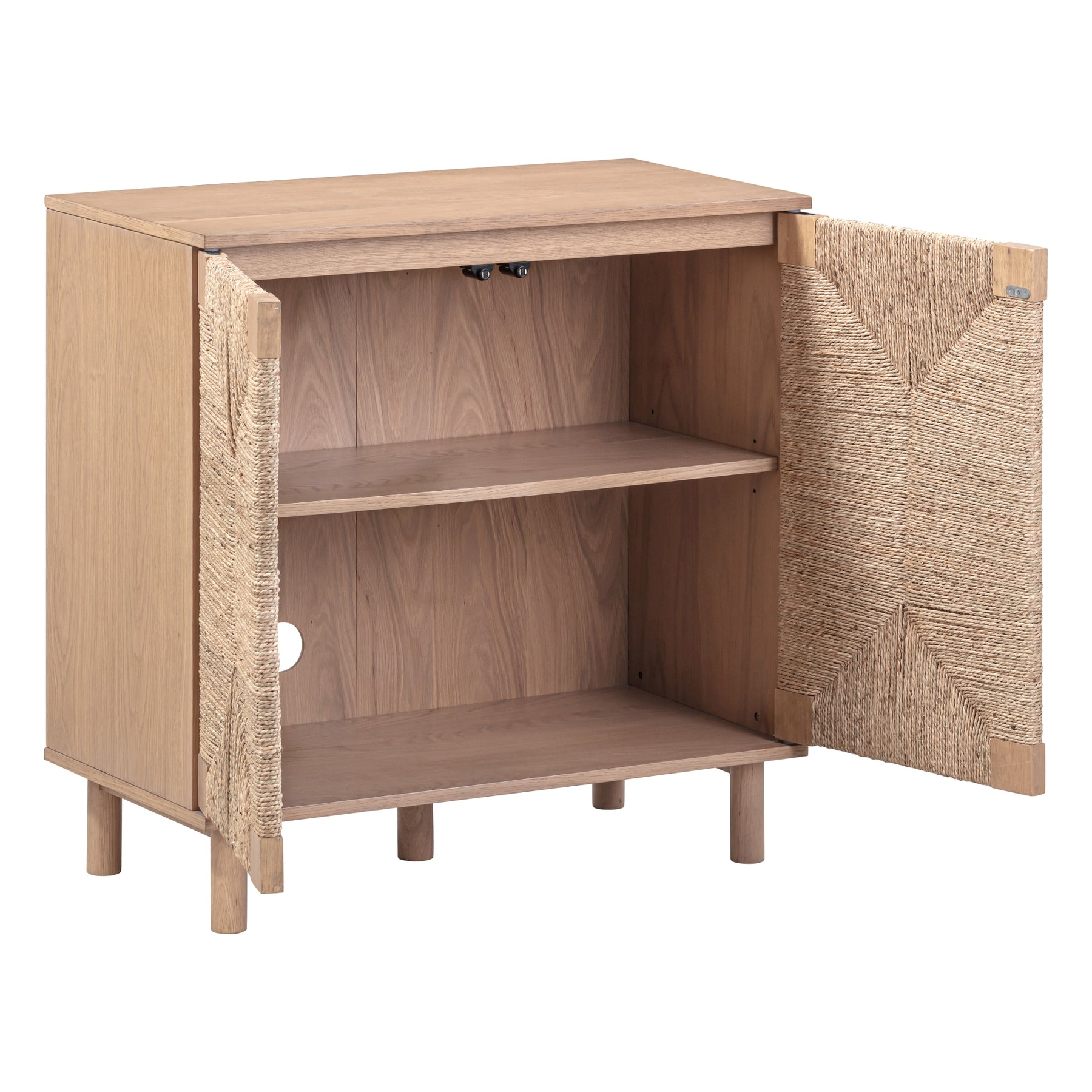 Beacon Wood & Seagrass Storage Cabinet Raw Oak | Nathan James