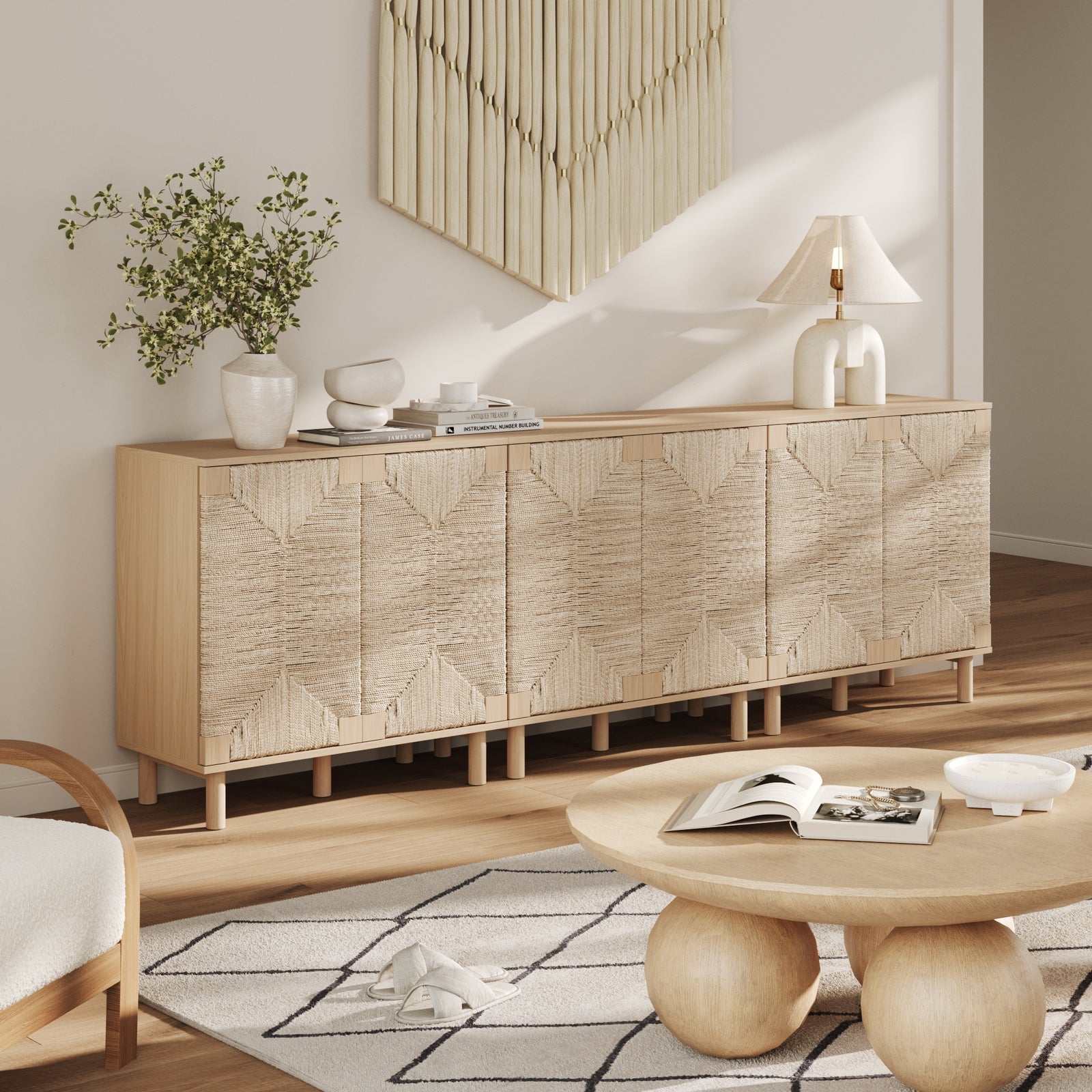 Beacon Wood & Seagrass Storage Cabinet Raw Oak | Nathan James