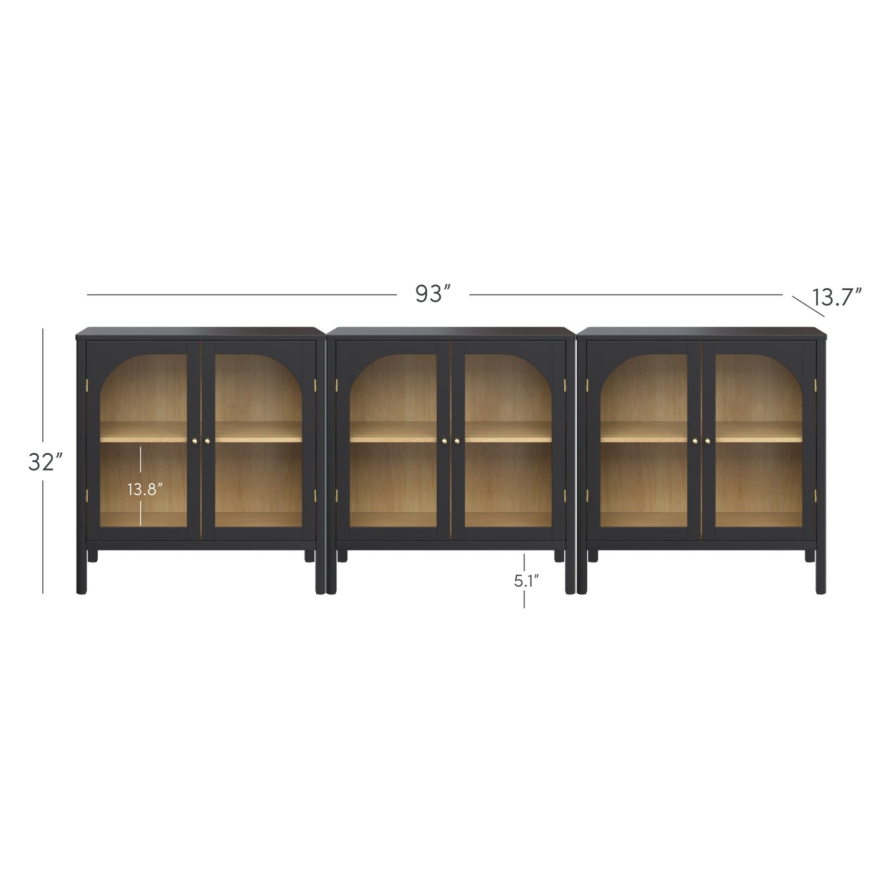 Mason Credenza Glass Door Black Set of 3 | Nathan James