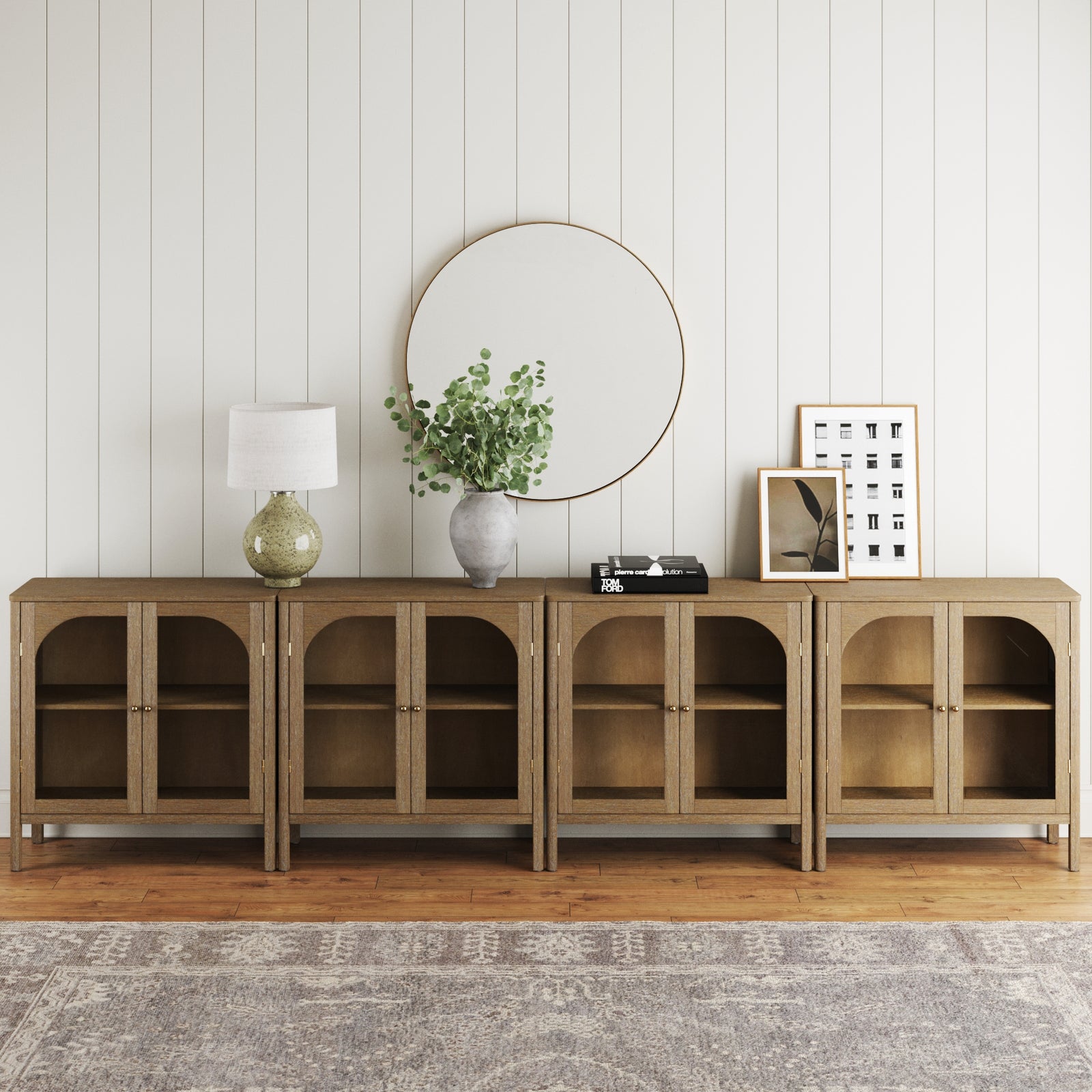 Mason Modern Farmhouse Wood & Glass Cabinet Set of 4 | Nathan James