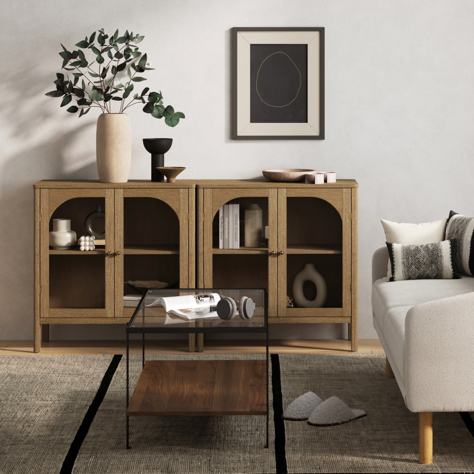 Mason Modern Farmhouse Wood & Glass Storage Cabinet | Nathan James