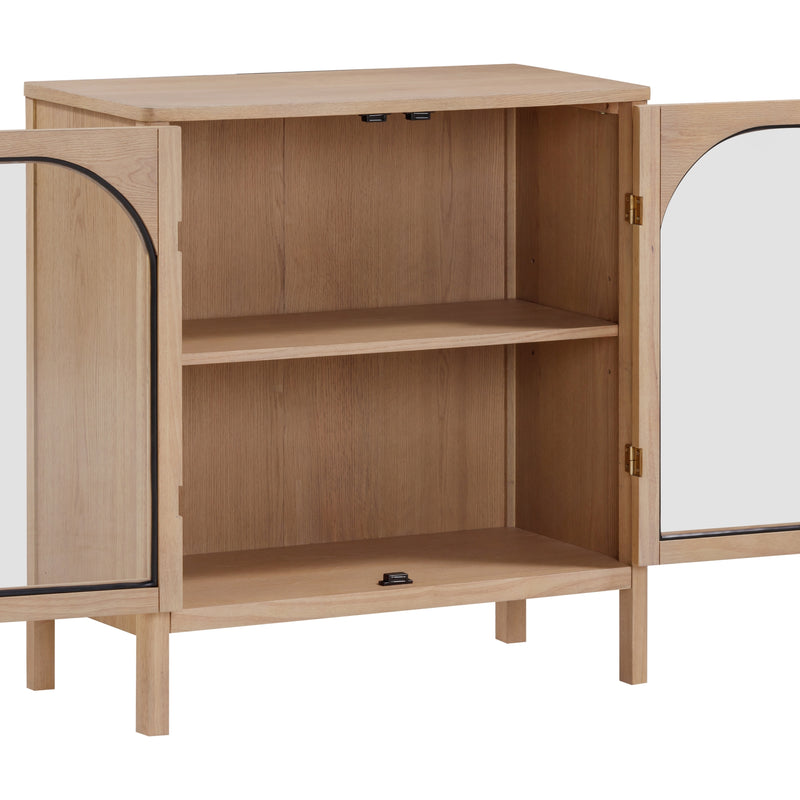 Mason Farmhouse Wood & Glass Raw Oak Storage Cabinet | Nathan James