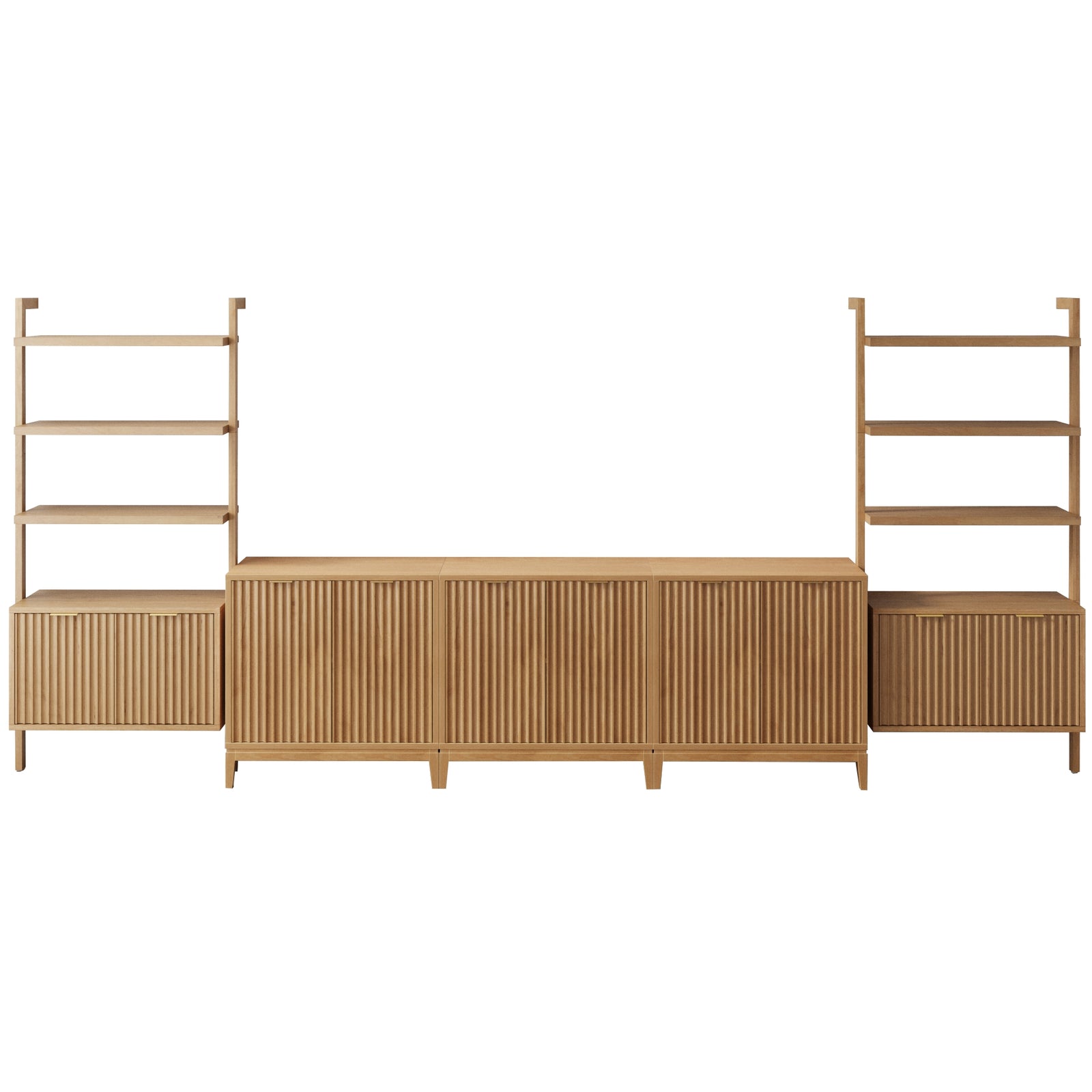 Jasper Entertainment Center Warm Pine Gold 3 Cabinets | Nathan James