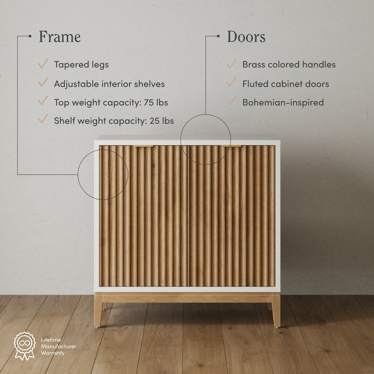 Jasper Boho Wood Fluted Storage Cabinet White | Nathan James