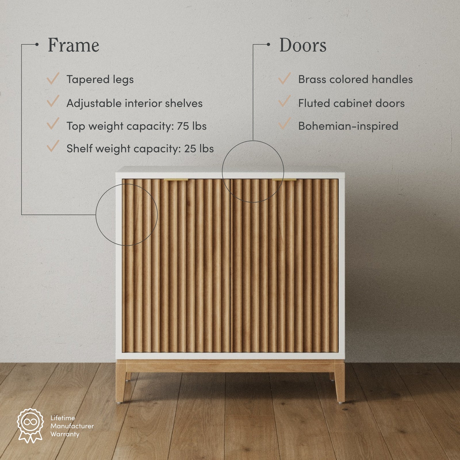 Jasper Boho Wood Fluted Storage Cabinet White | Nathan James