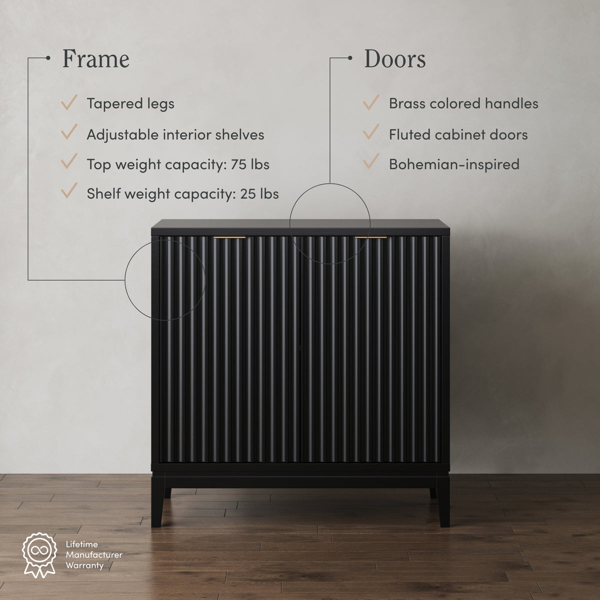 Jasper Boho Wood Fluted Storage Cabinet Black | Nathan James