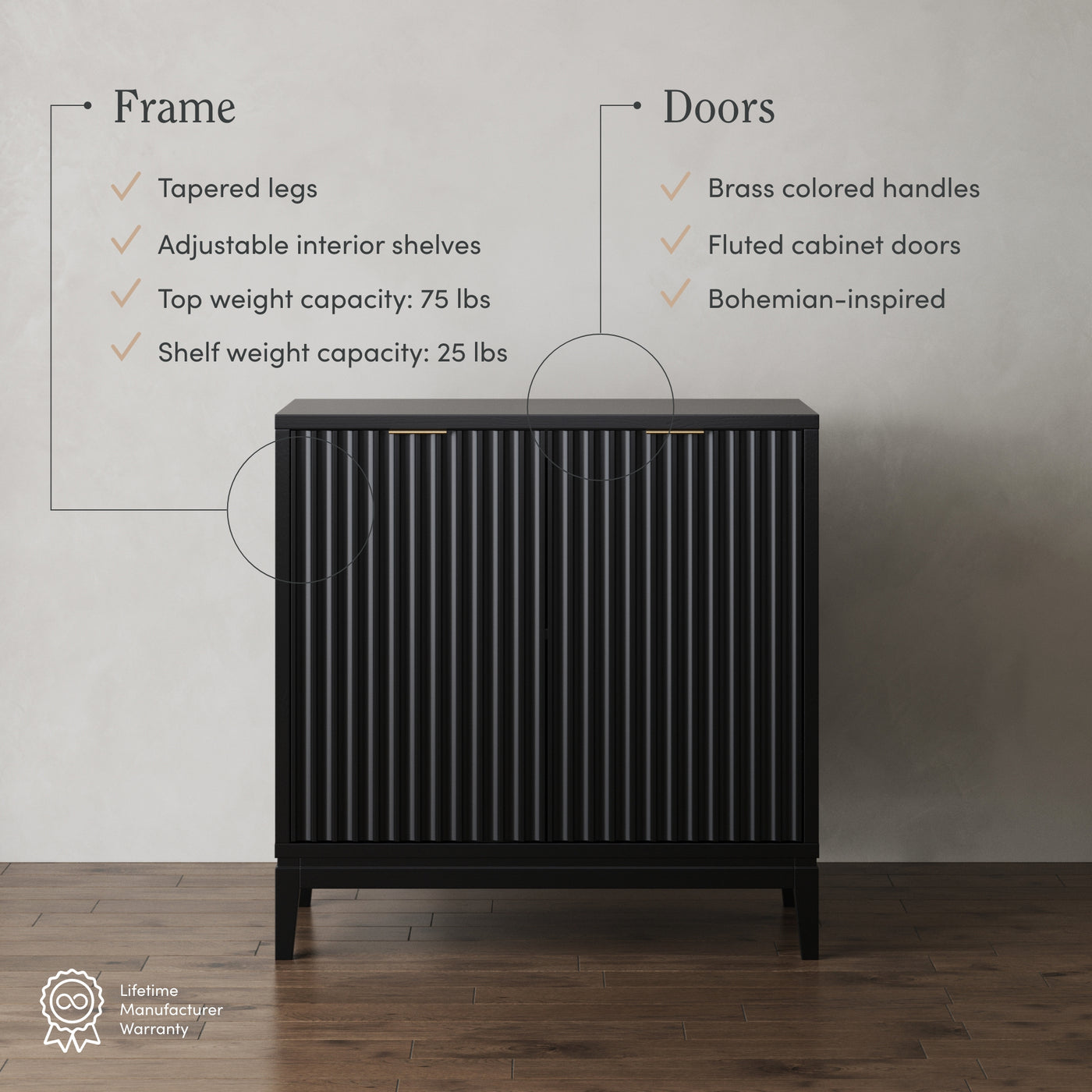 Jasper Boho Wood Fluted Storage Cabinet Black | Nathan James
