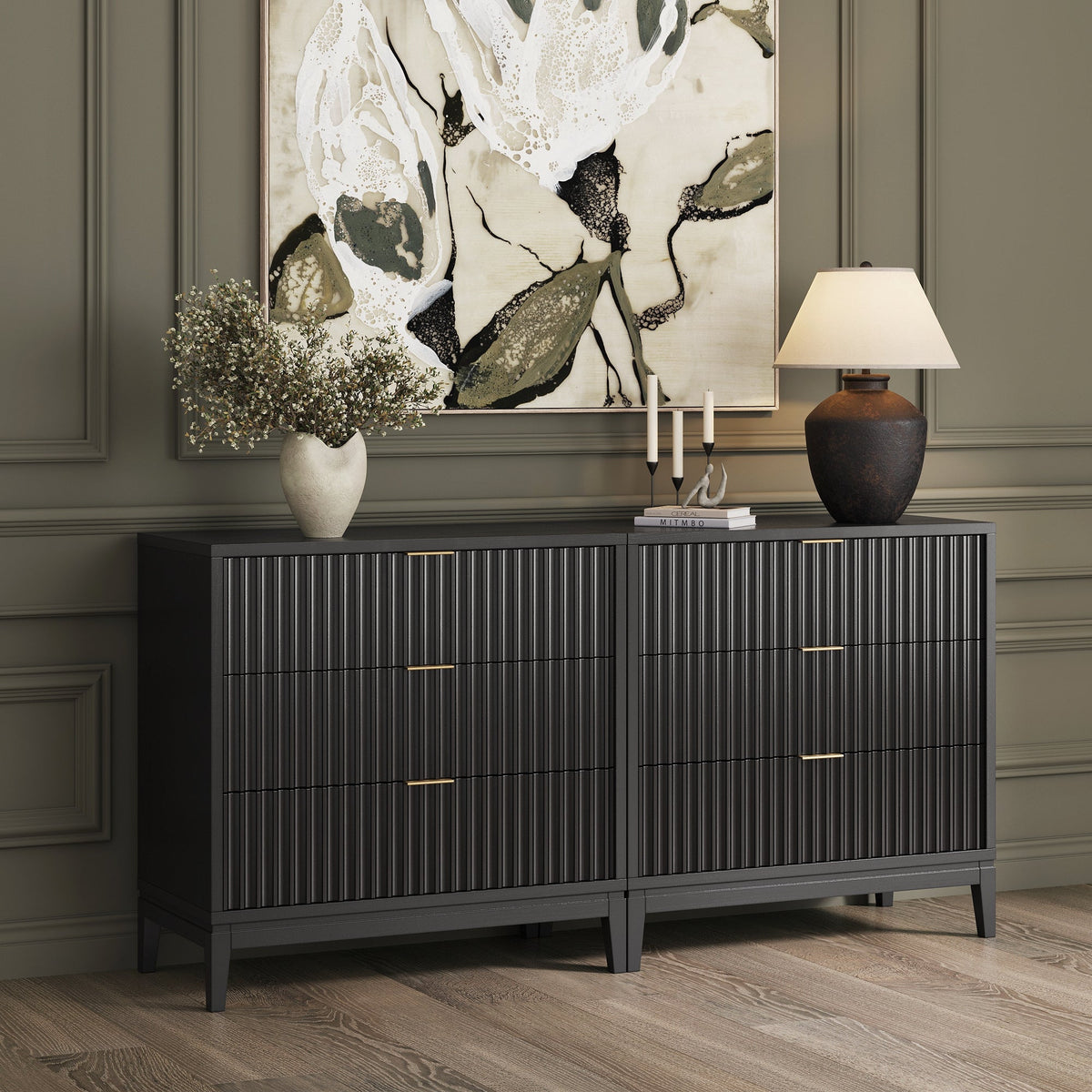 Jasper Mid-Century Fluted Dresser Black Set of 2 | Nathan James