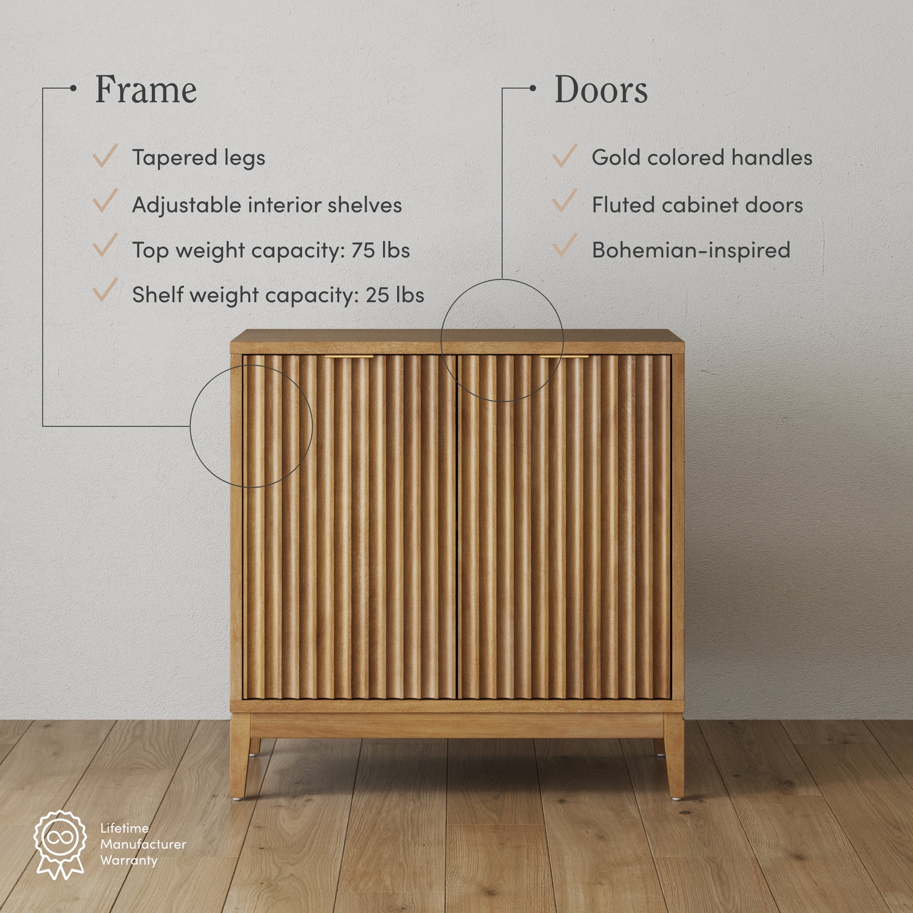 Jasper Fluted Storage Cabinet Light Brown Set of 2 | Nathan James