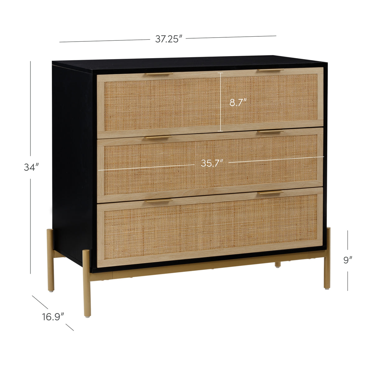 Andrew Boho Wood 3-Drawer Dresser Black Set of 2 | Nathan James