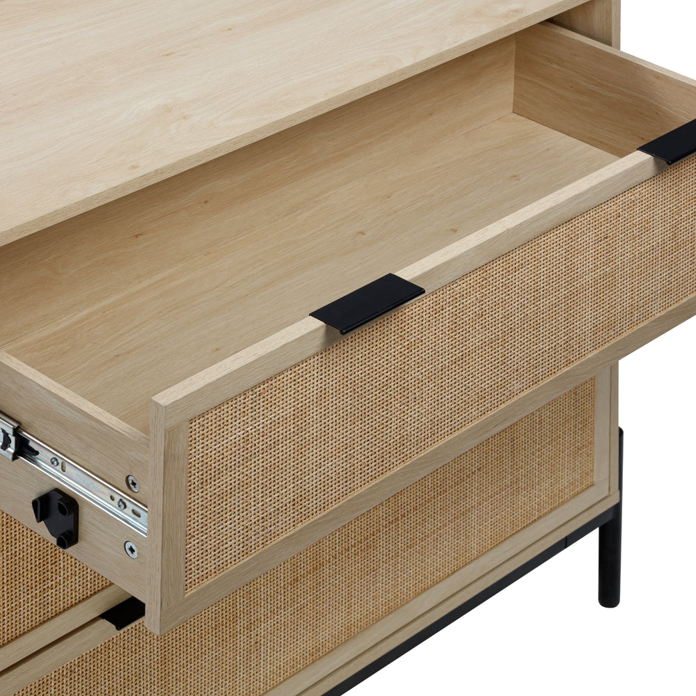 Andrew Mina Rattan Cane Dresser Nightstand Bedroom Set | Nathan James