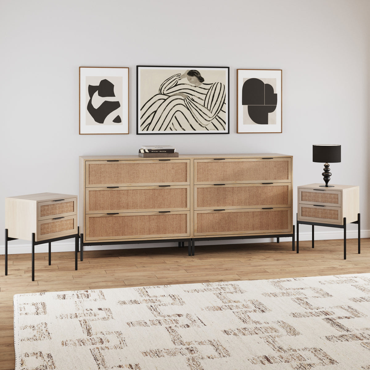 Andrew Rattan Cane Dresser Nightstand Bedroom Set | Nathan James