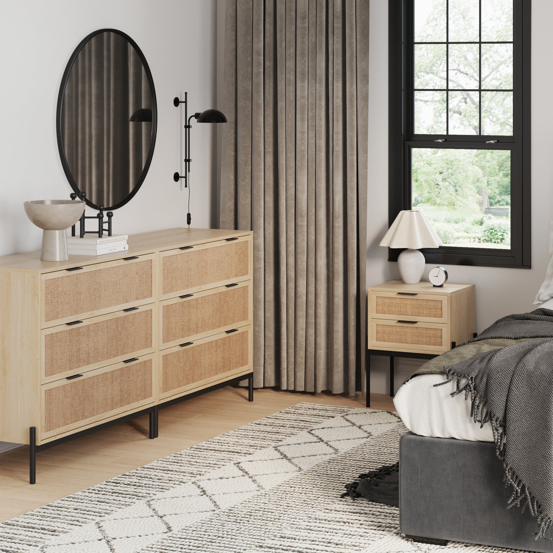 Andrew Rattan Cane Dresser Nightstand Bedroom Set | Nathan James
