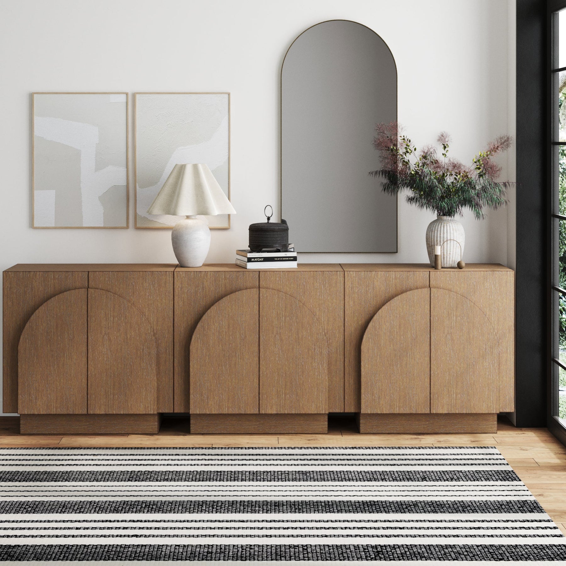 Iris Mid-Century Wood Arched Storage Cabinet Set of 3 | Nathan James