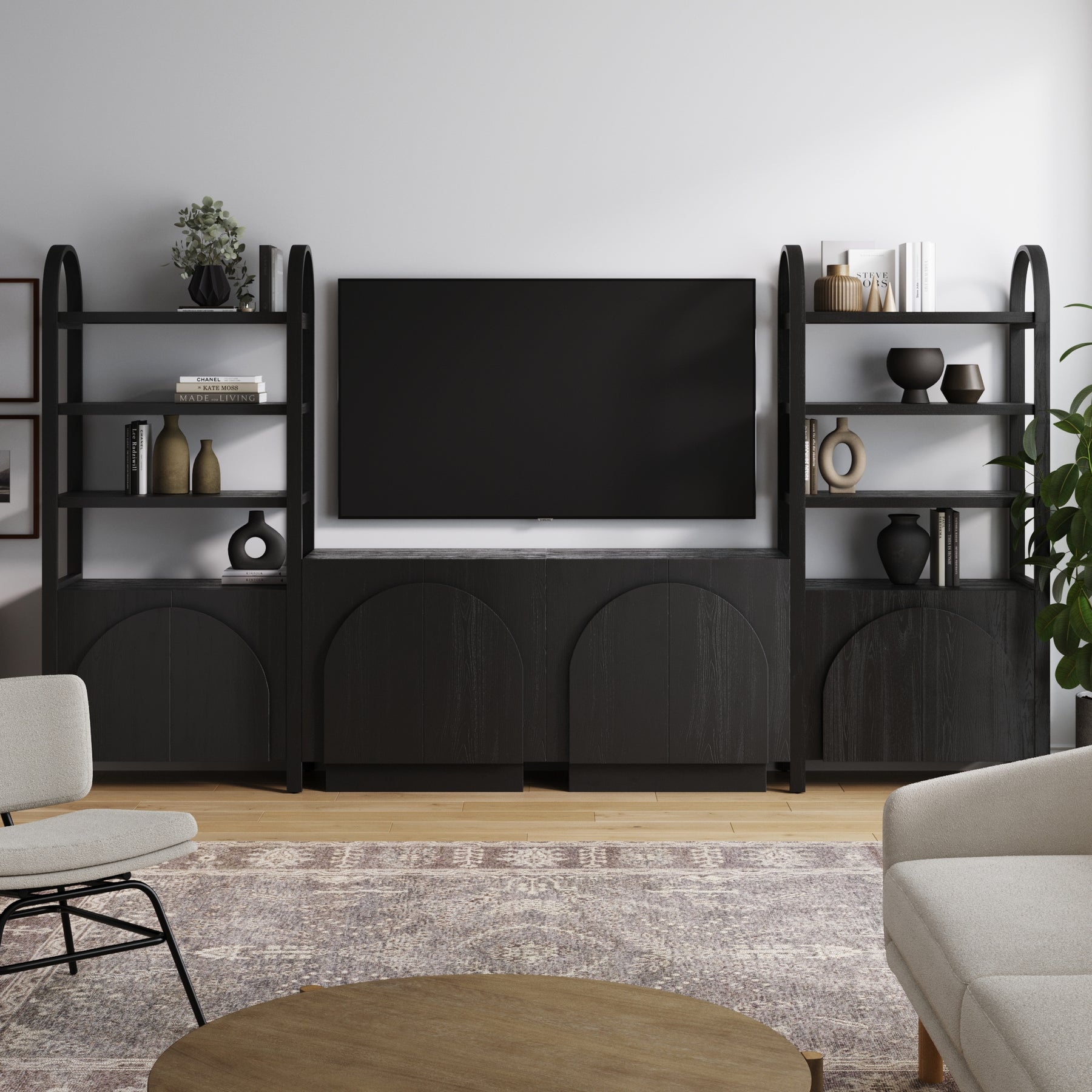 Iris Entertainment Center Black 2 Bookcases 2 Cabinets | Nathan James