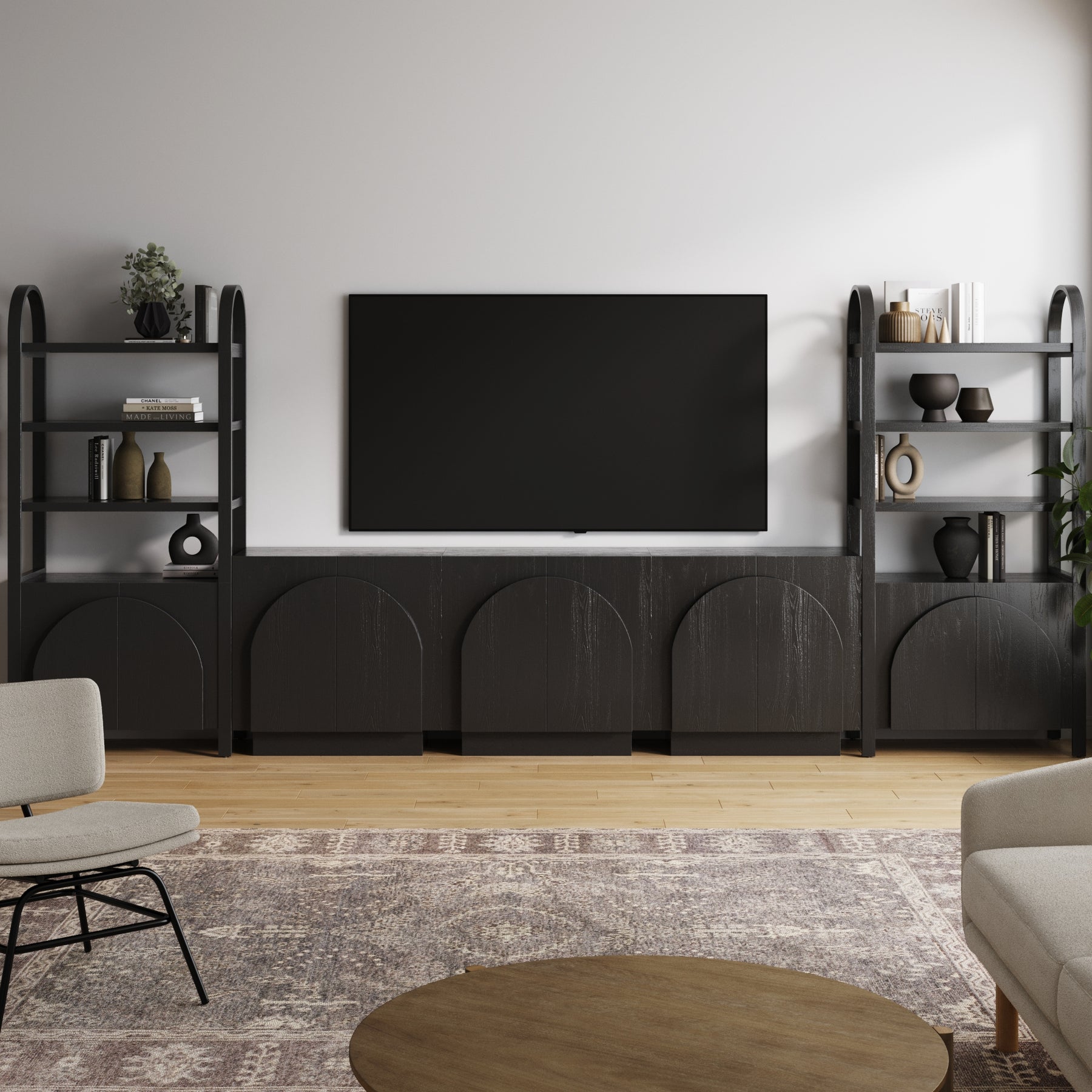 Iris Entertainment Center Black 2 Bookcases 3 Cabinets | Nathan James