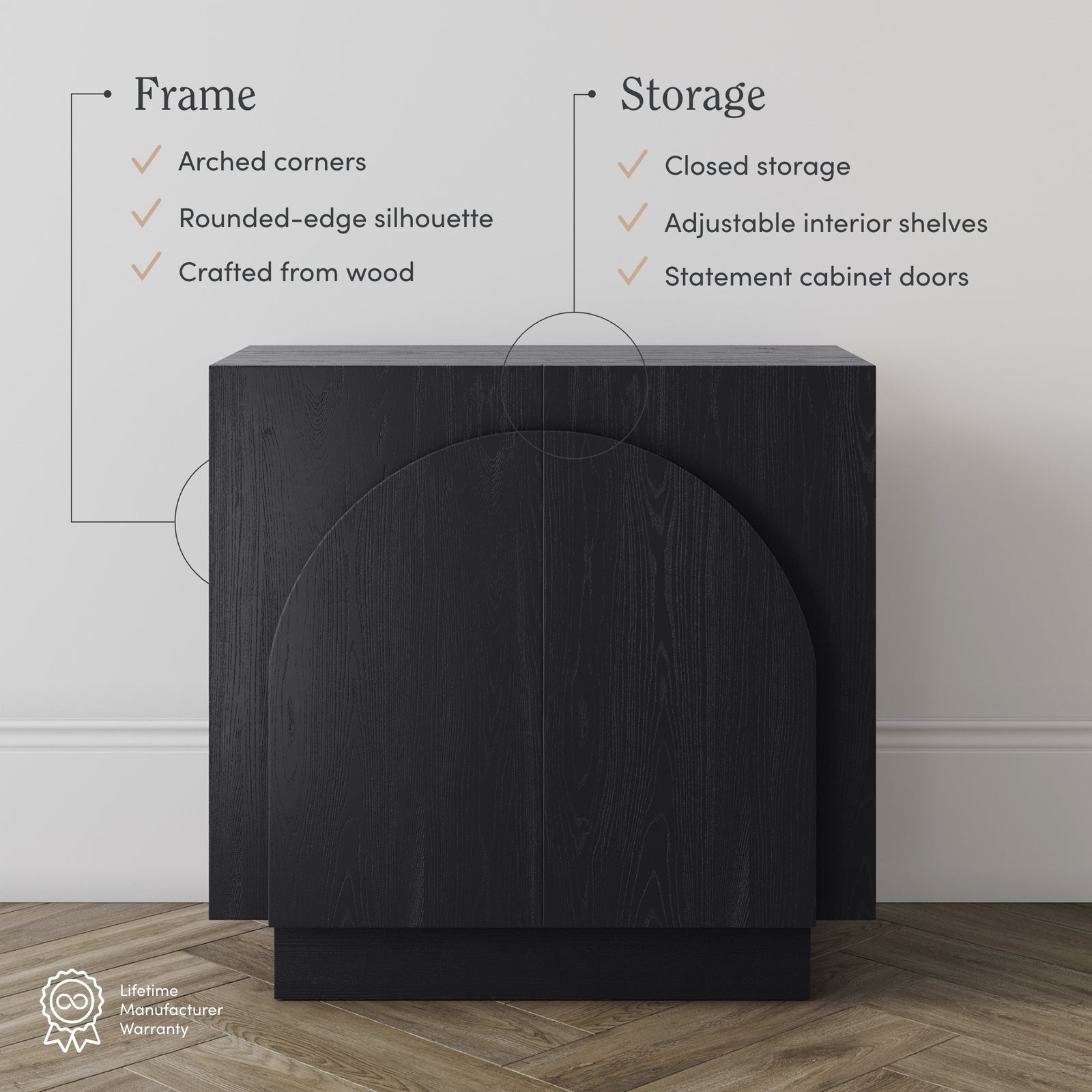 Iris Wood Mid-Century Arched Storage Cabinet Black | Nathan James