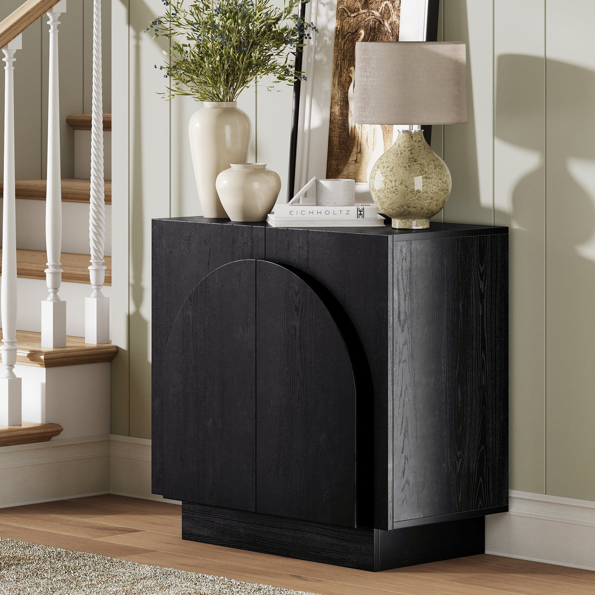 Iris Wood Mid-Century Arched Storage Cabinet Black | Nathan James