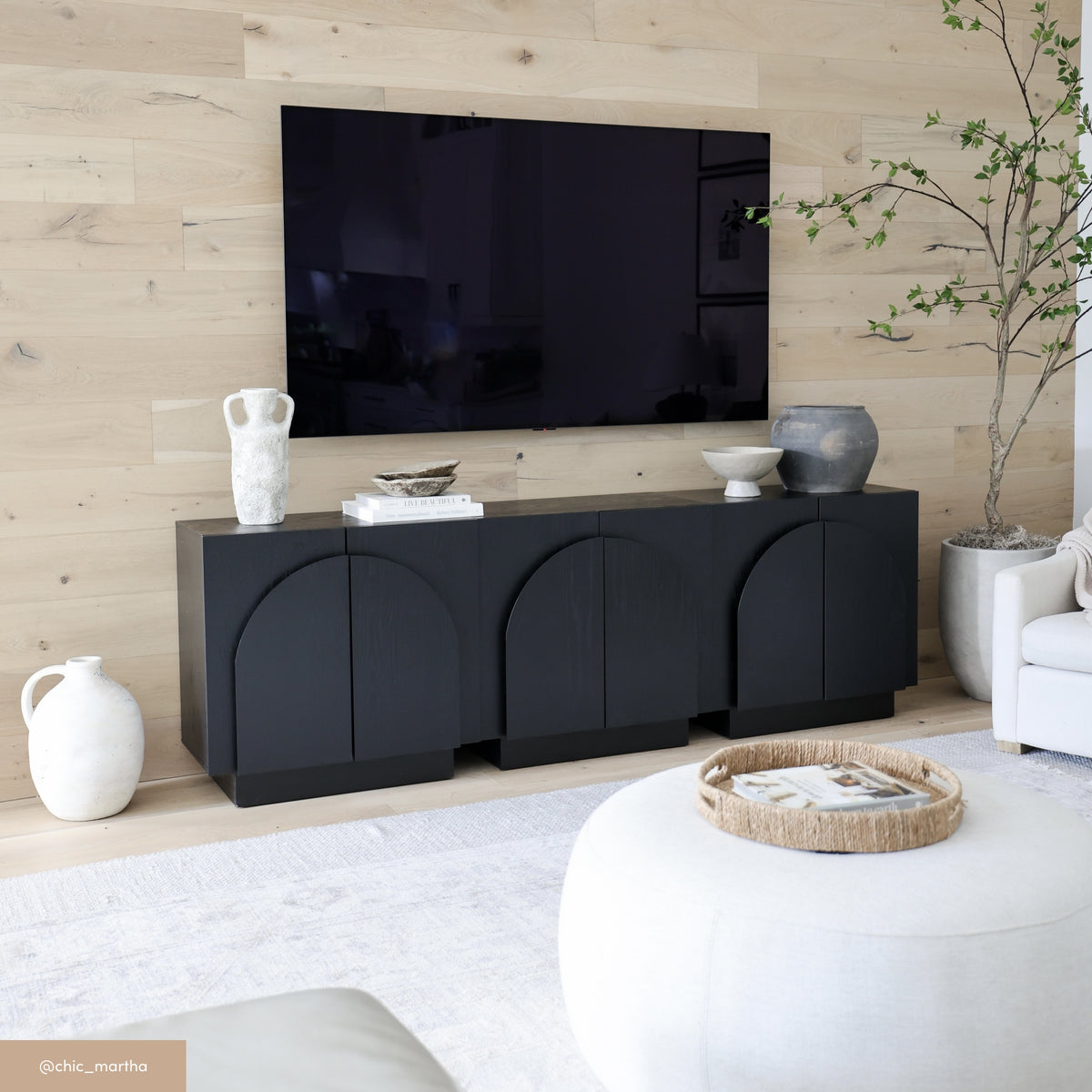 Iris Wood Mid-Century Arched Storage Cabinet Black | Nathan James