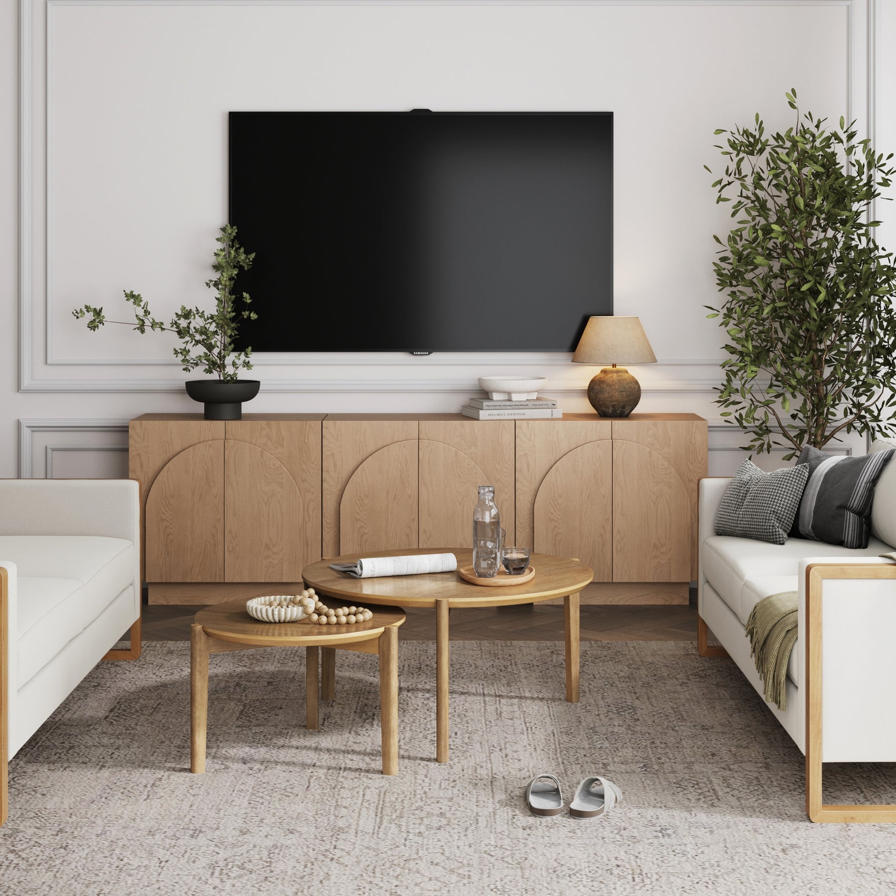 Iris Wood Mid-Century Arched Storage Cabinet Oak | Nathan James