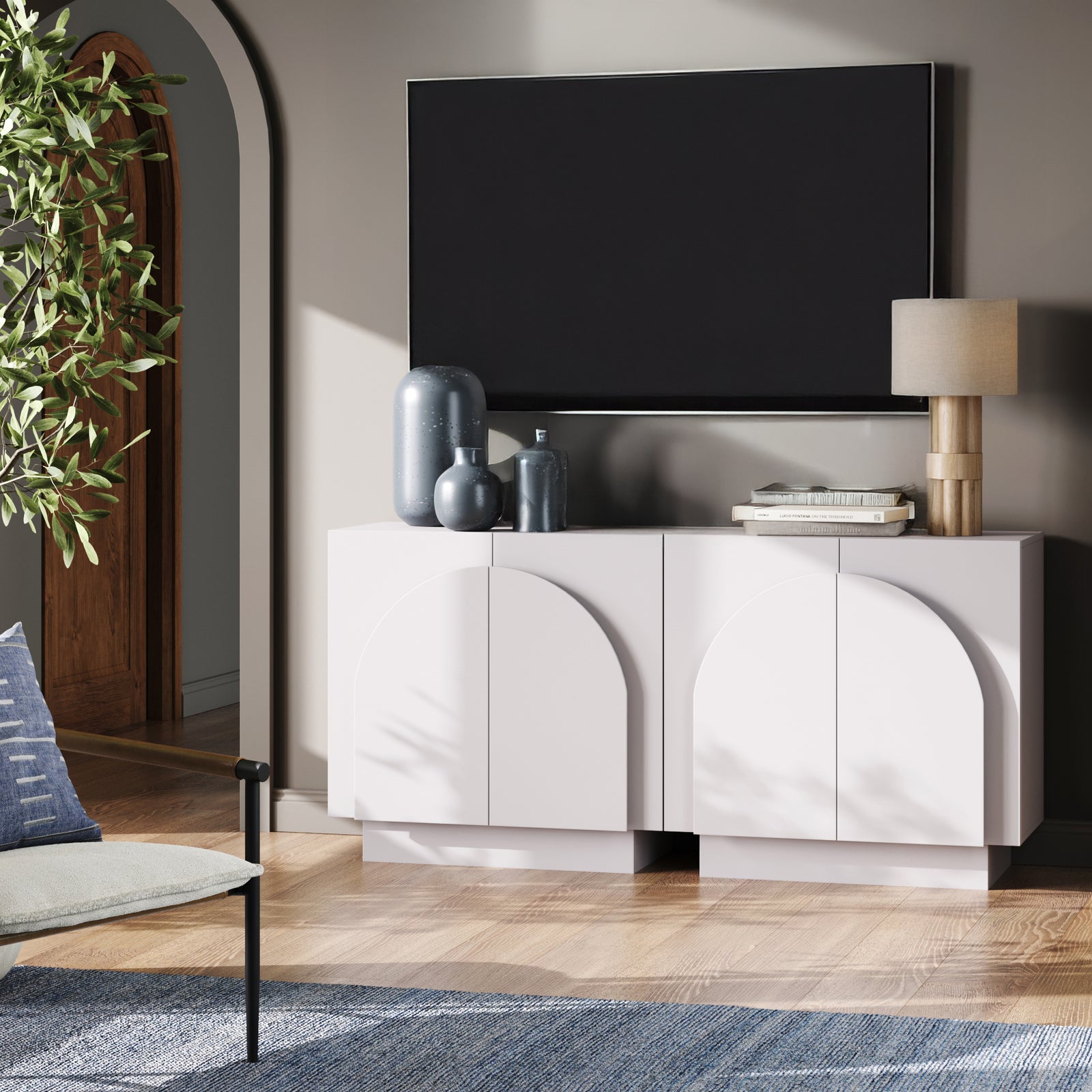 Iris Wood Mid-Century Arched TV Stand | Nathan James