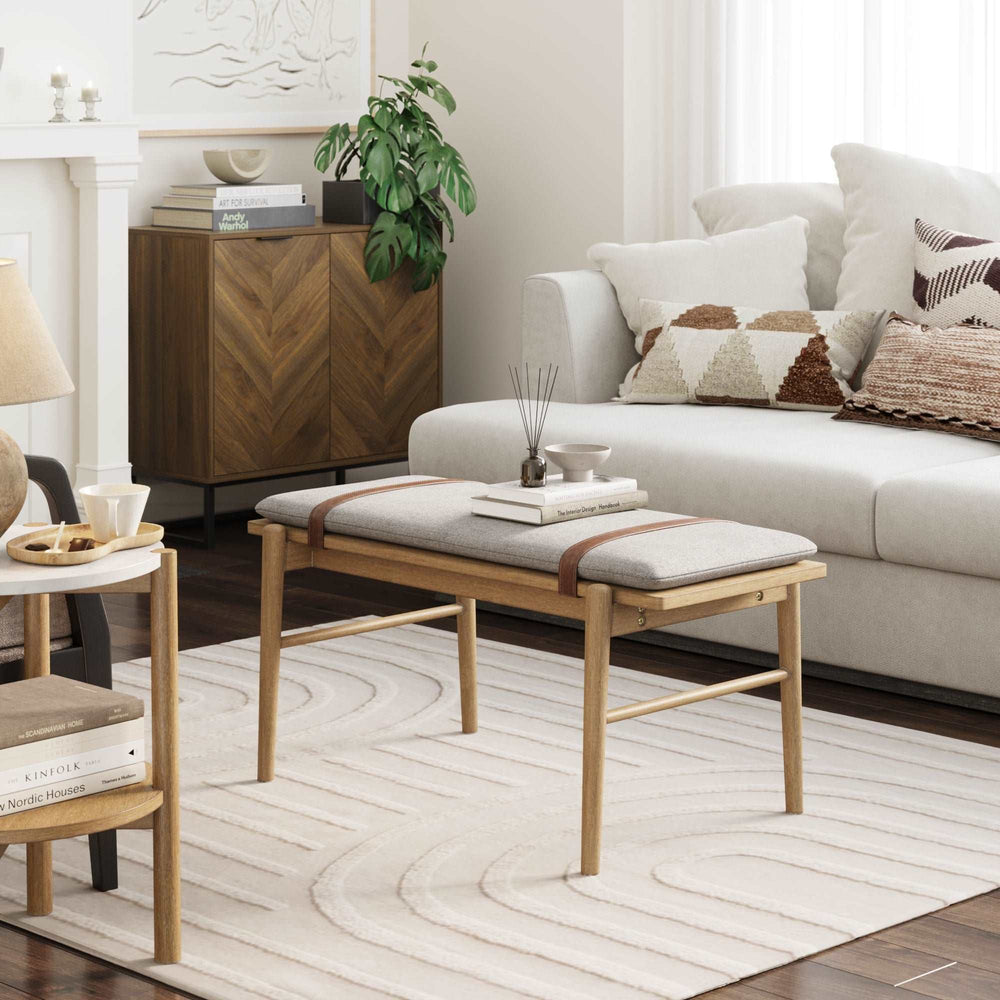 Gugan Mid-Century Entryway Dining Bench Light Wood | Nathan James