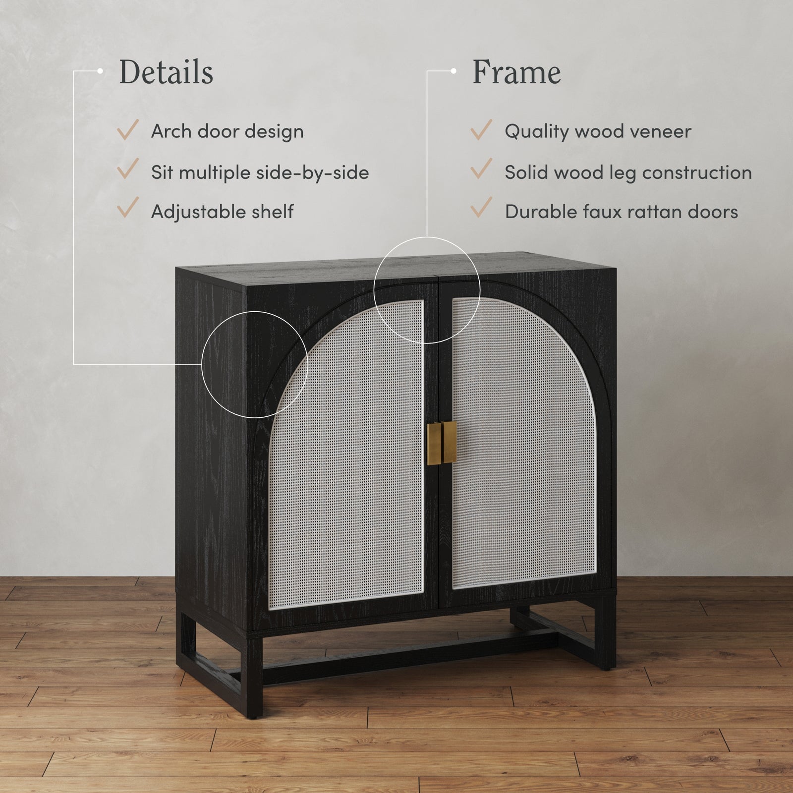 Paxton Boho Arched Door Storage Cabinet Black Set of 3 | Nathan James