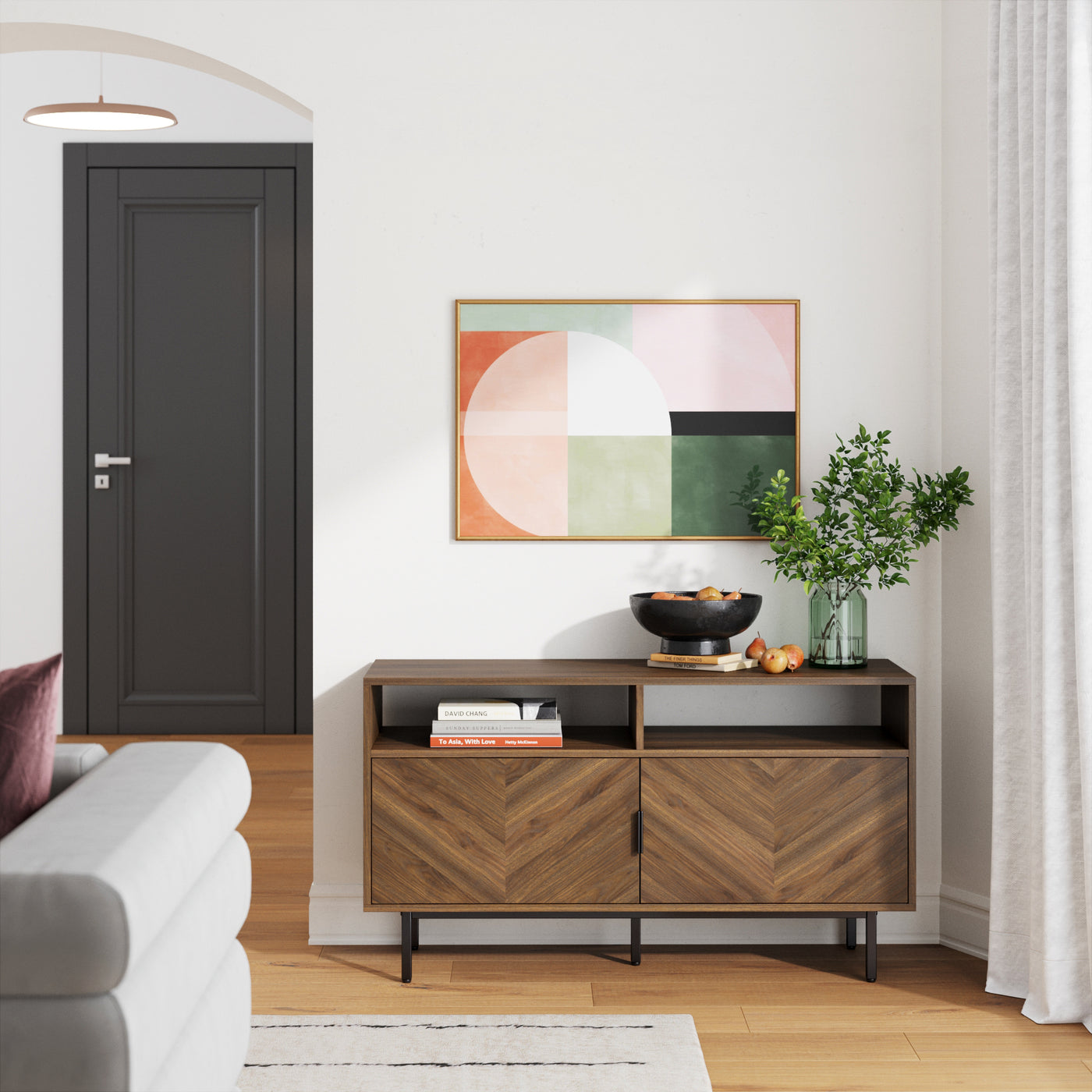 Izsak Herringbone Wood TV Cabinet with Storage | Nathan James